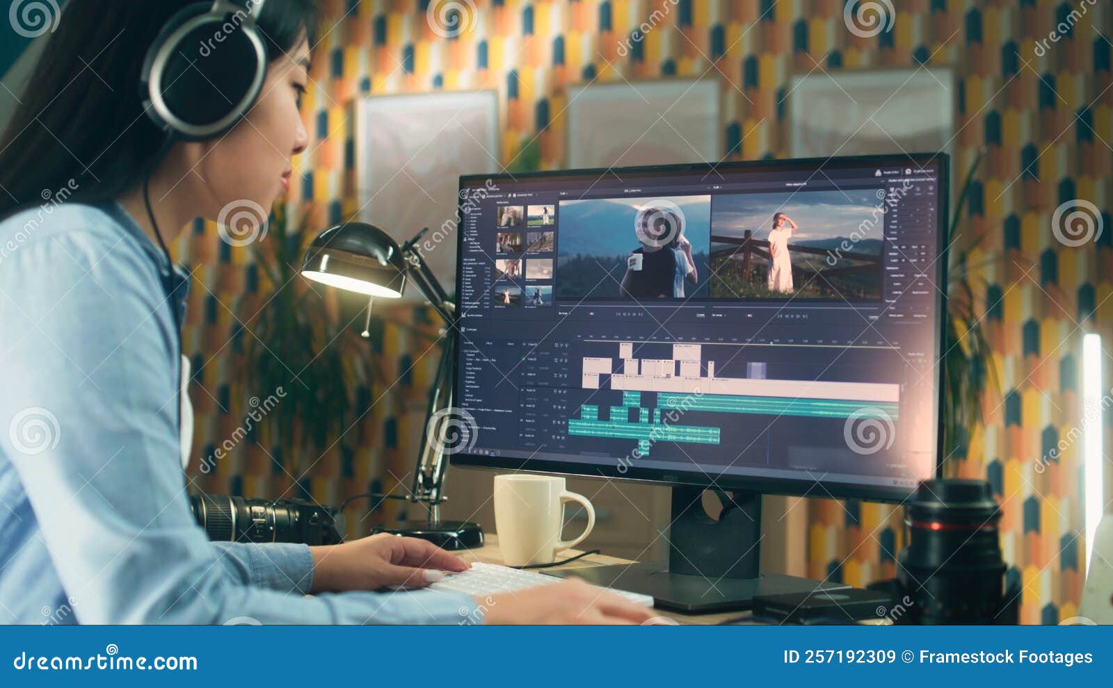 Woman Editing Video in Professional Software Stock Image - Image of ...