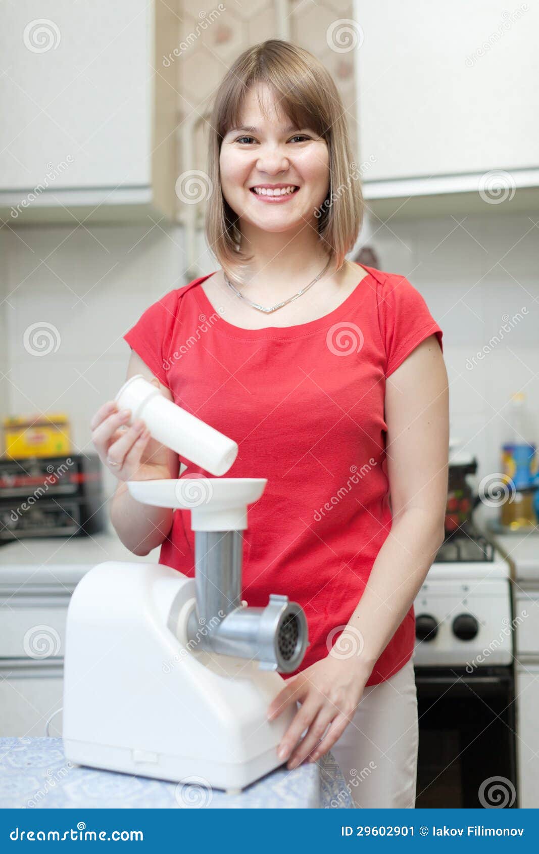 Woman with Electric Meat Chopper Stock Image - Image of cook, happy ...