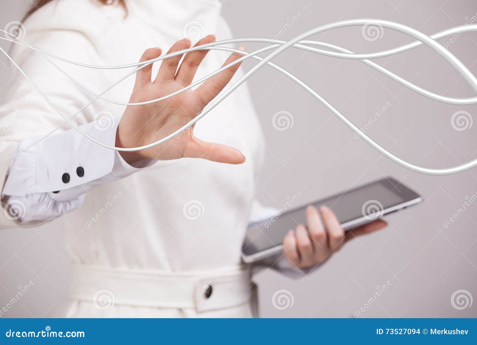 Woman with Electrical Cables or Wires, Curved Lines Stock Photo - Image ...