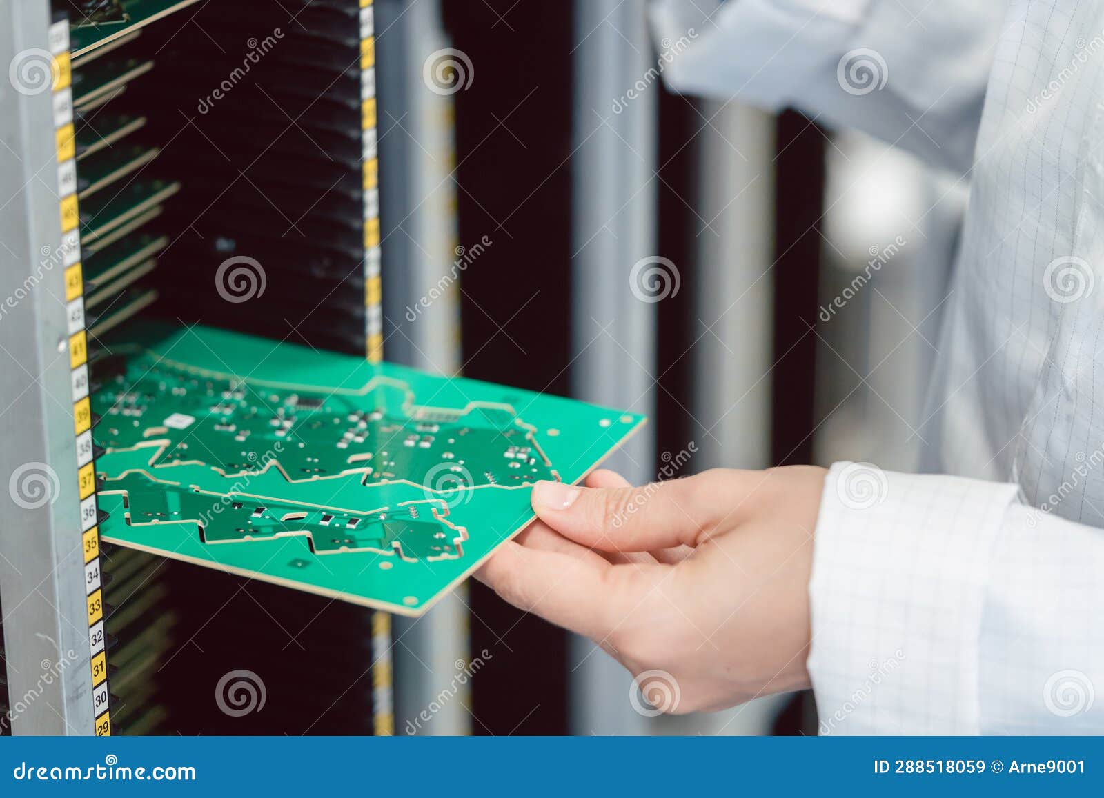 Electrical Engineer at Assembly Line Inspecting PCB Boards Stock Image ...