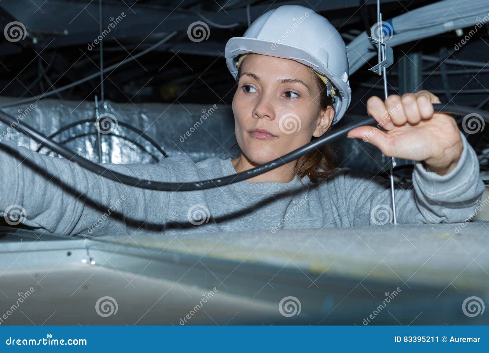 Woman Electrician Checking Wire Stock Image - Image of vocational ...