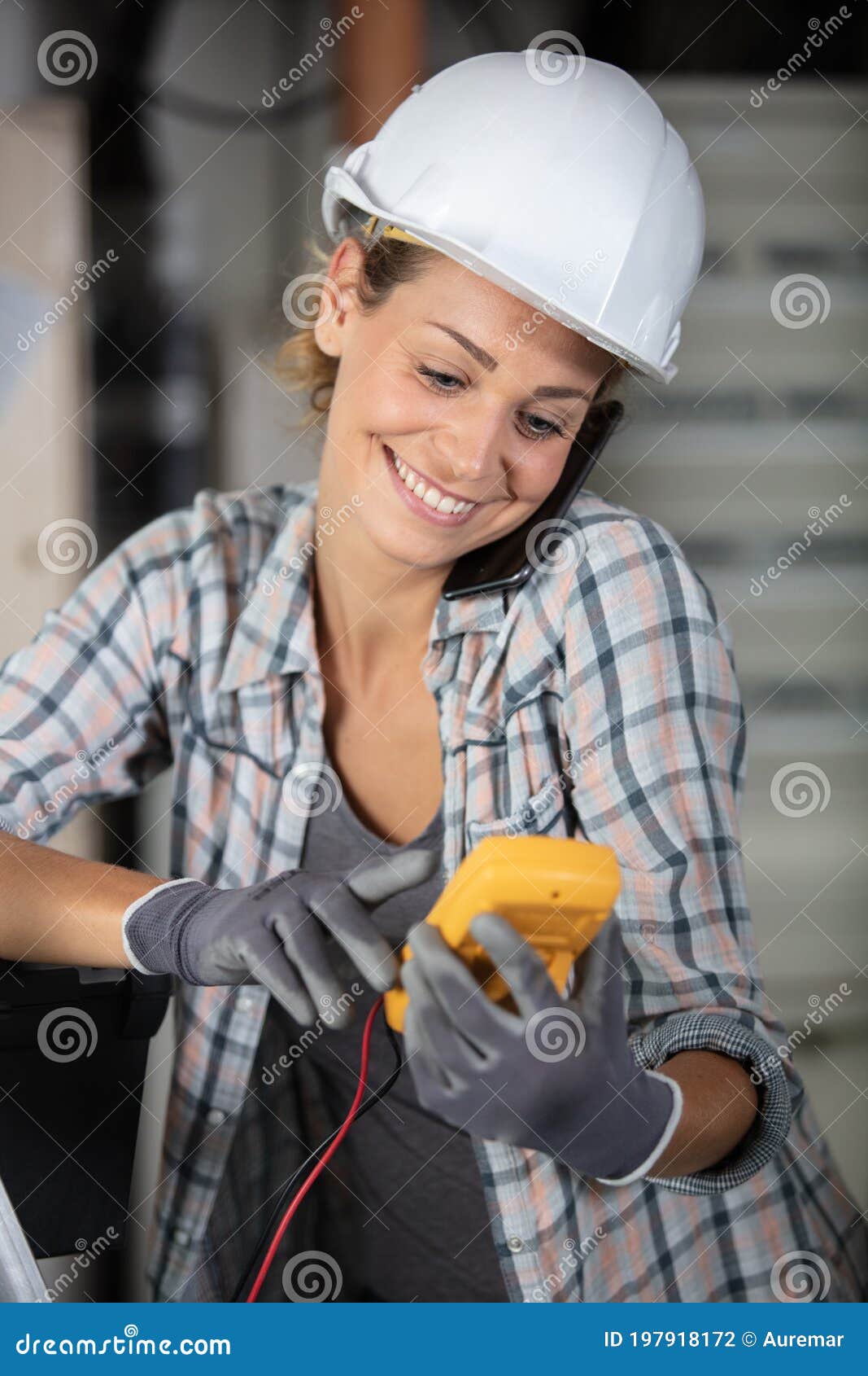 Woman Electricity Worker Controller on Construction Site Checking ...