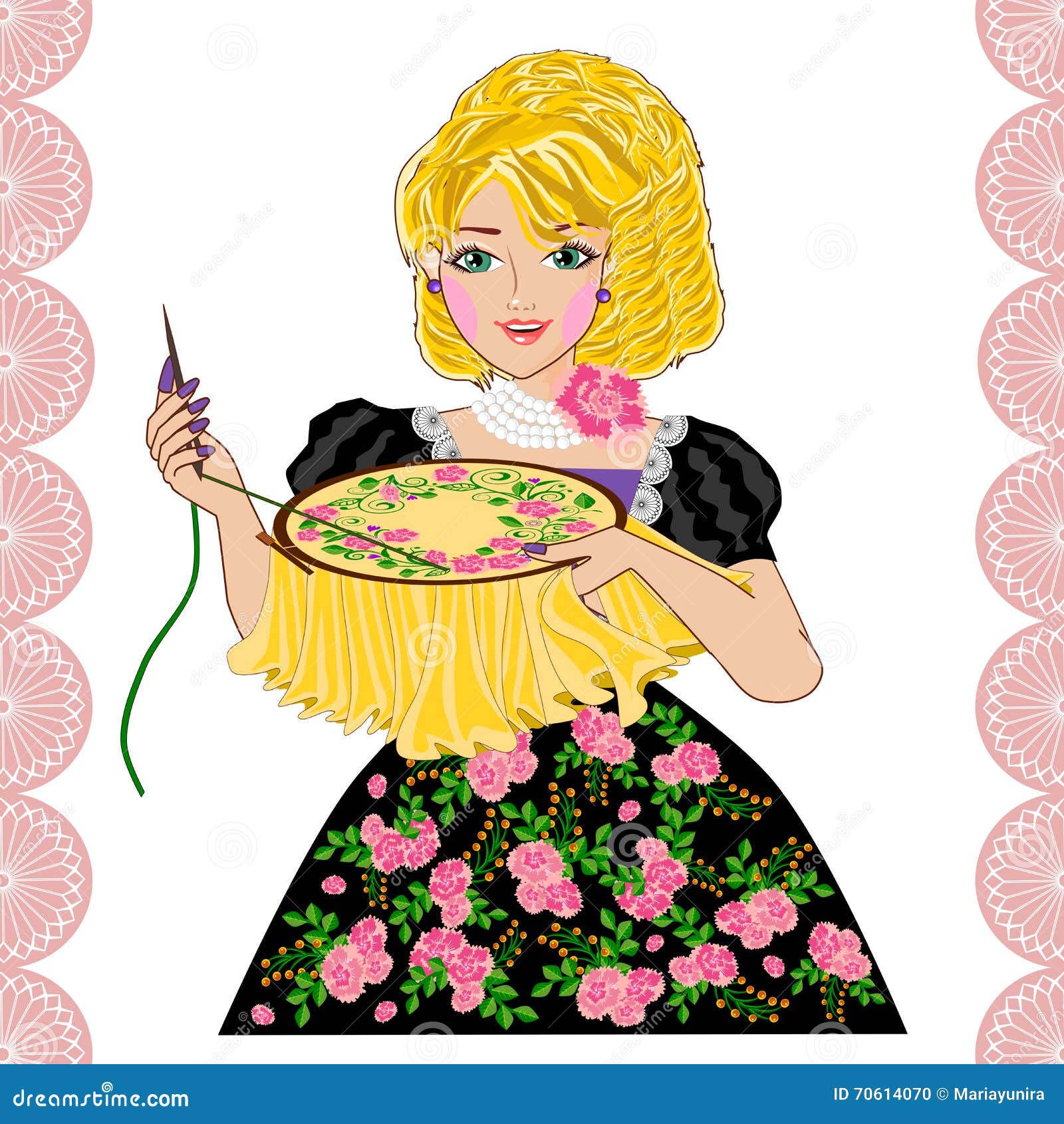 Woman embroidering stock vector. Illustration of embroidering - 70614070