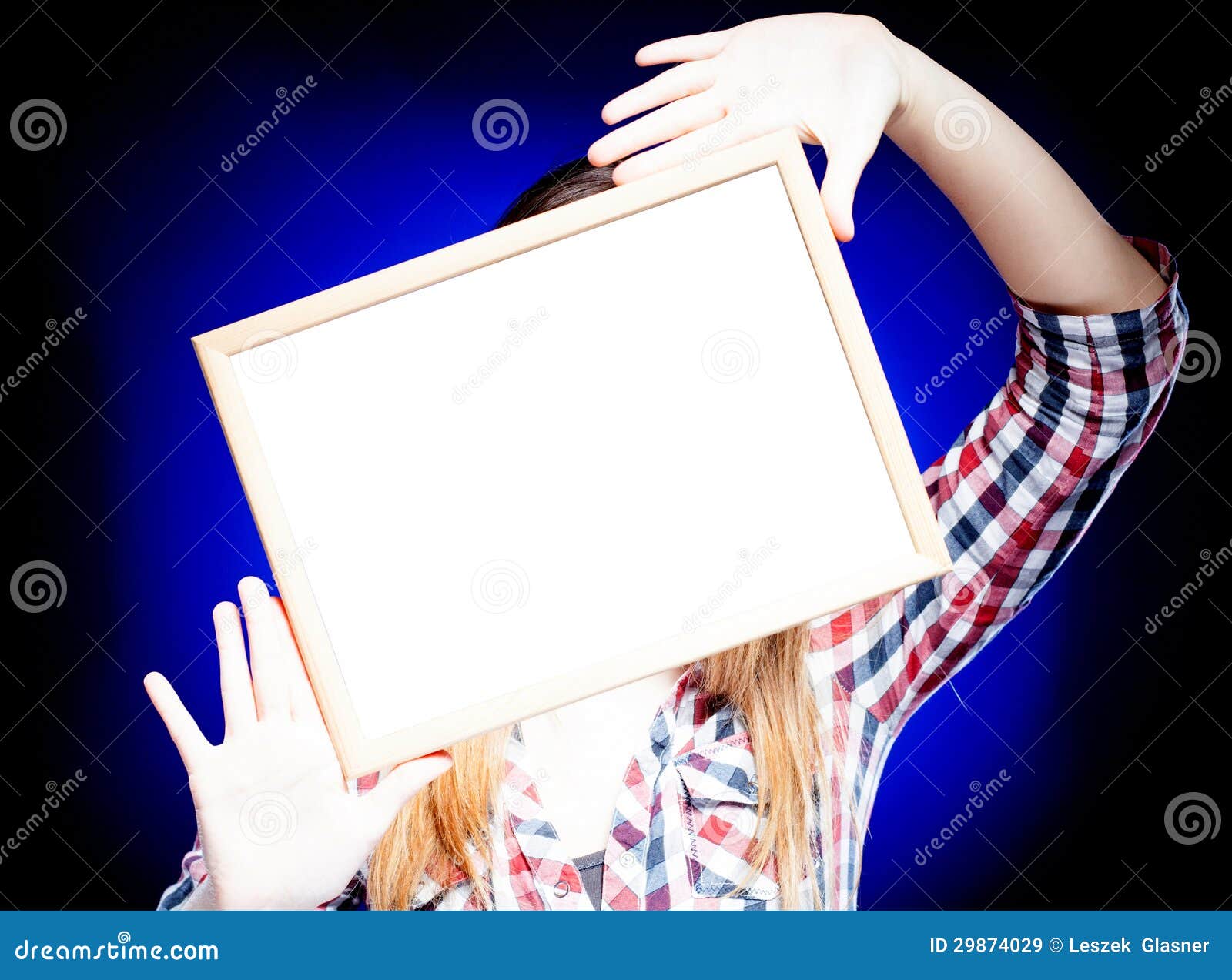 Woman with Empty Frame, Copyspace Stock Image - Image of shirt, screen ...
