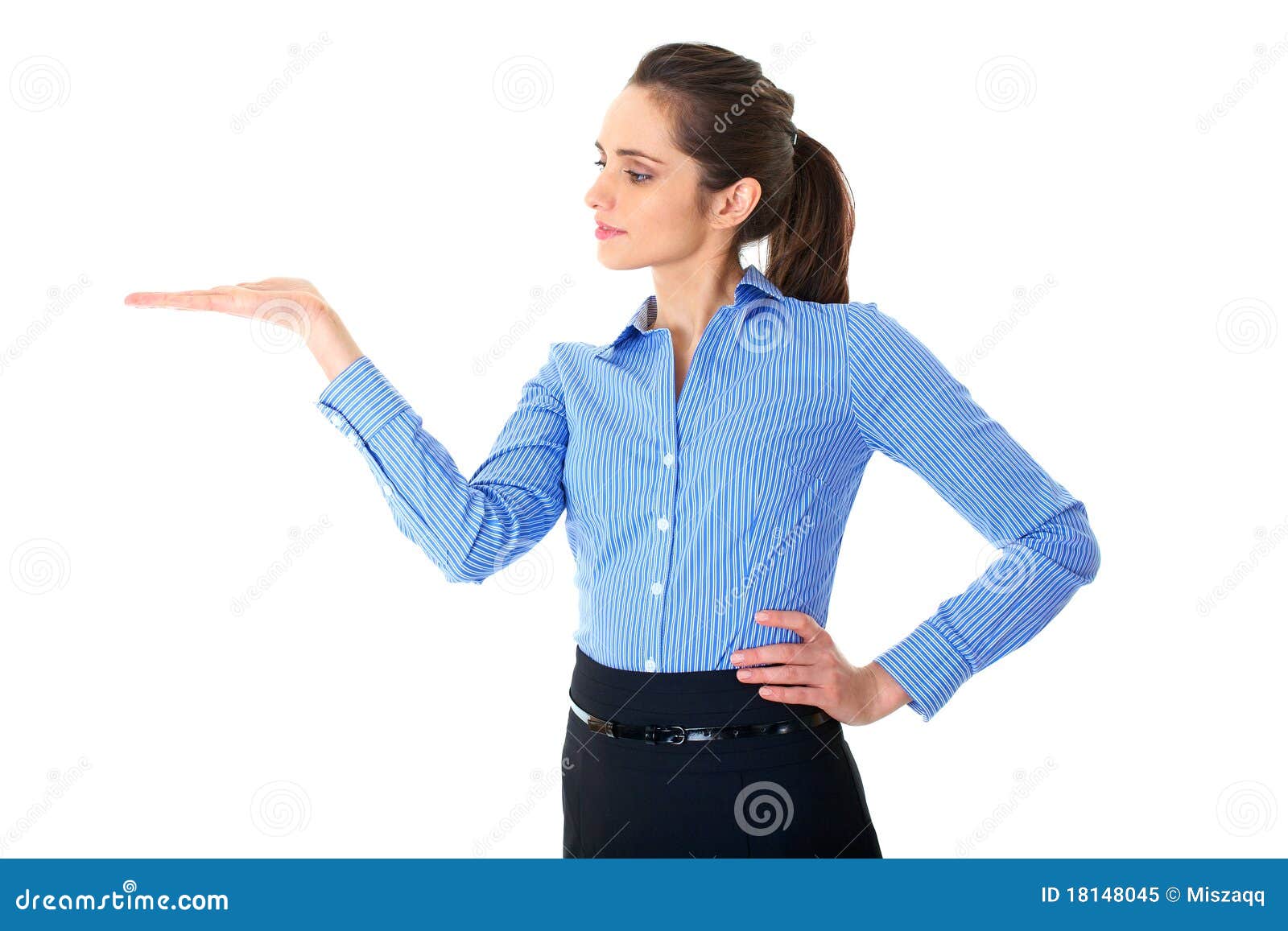 Woman with Empty Hand, Isolated on White Stock Image - Image of ...