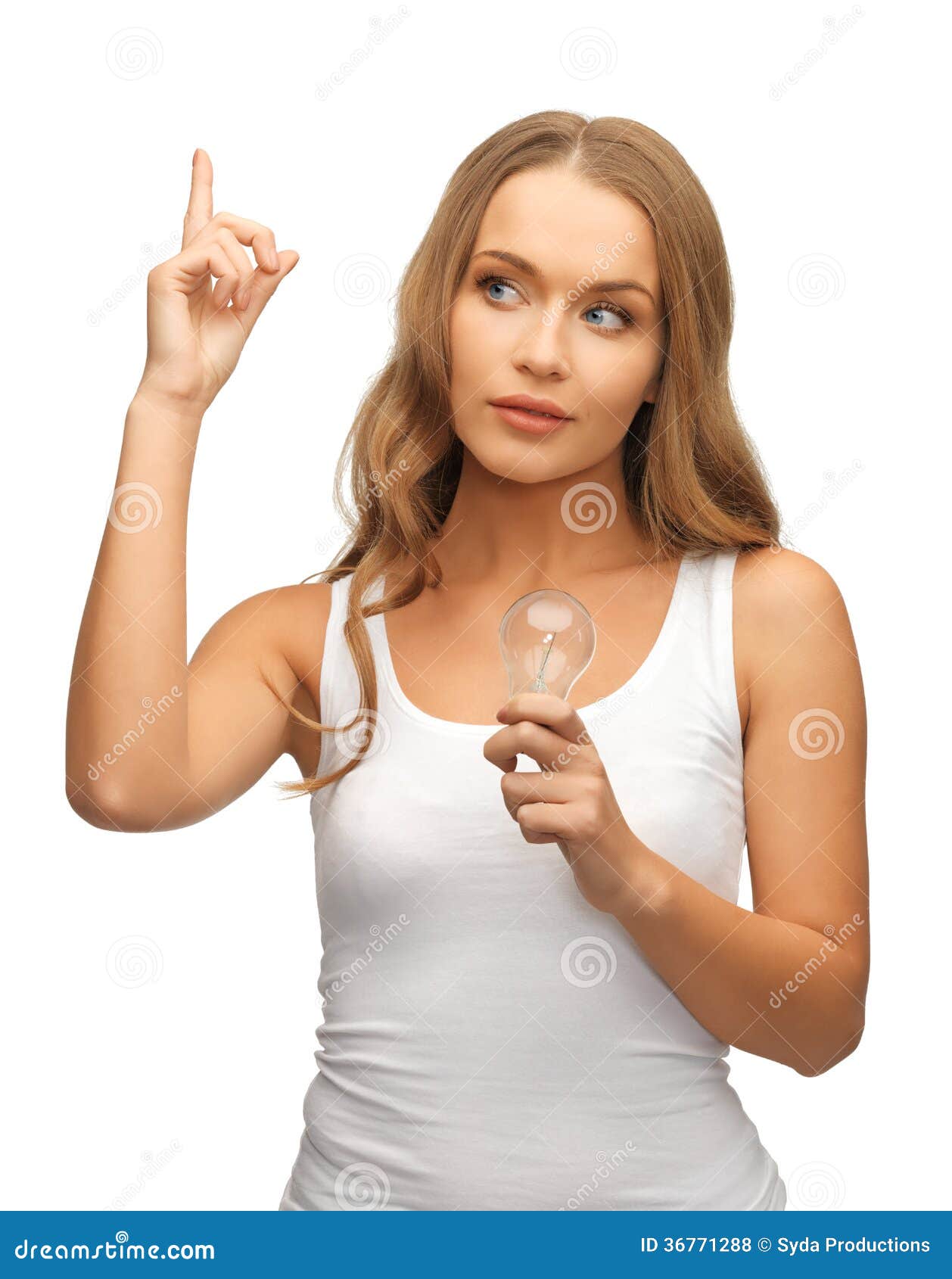 Woman with Energy Saving Bulb Stock Photo - Image of economical, bright ...