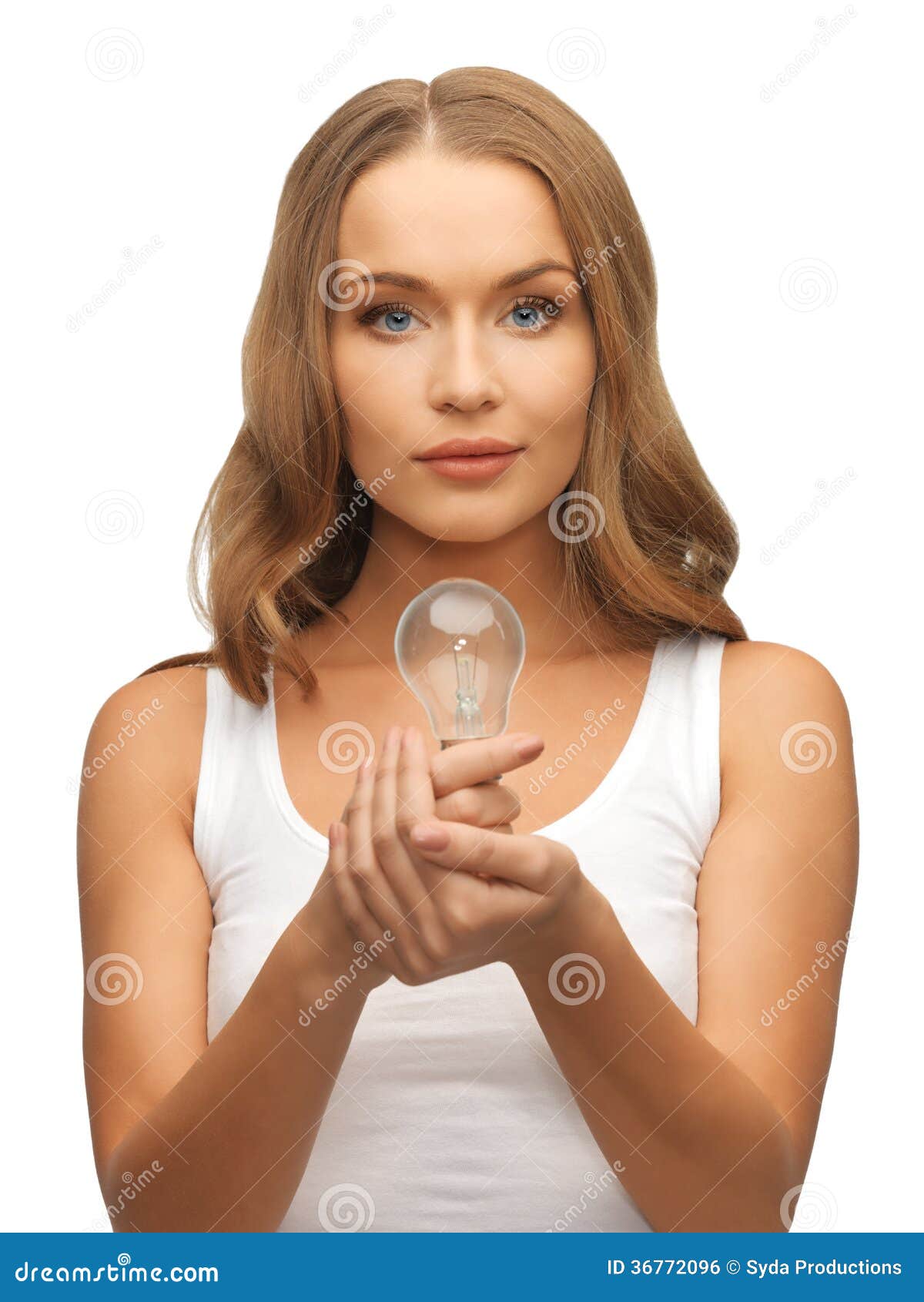 Woman with Energy Saving Bulb Stock Photo - Image of economical ...