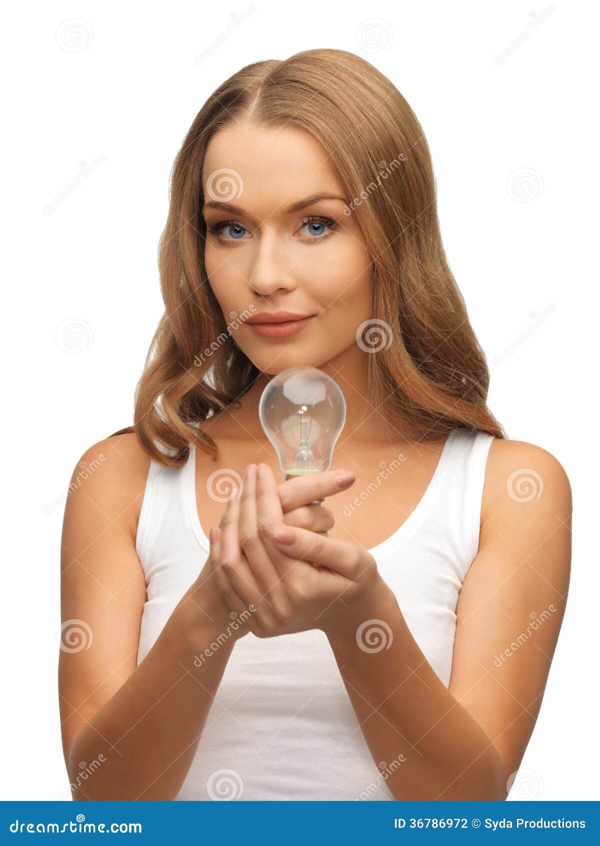 Woman with Energy Saving Bulb Stock Photo - Image of lifestyle ...