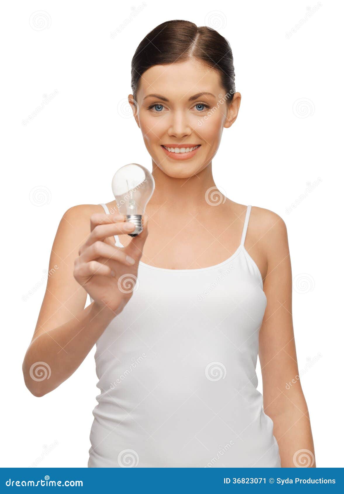 Woman with Energy Saving Bulb Stock Image - Image of cheerful, girl ...
