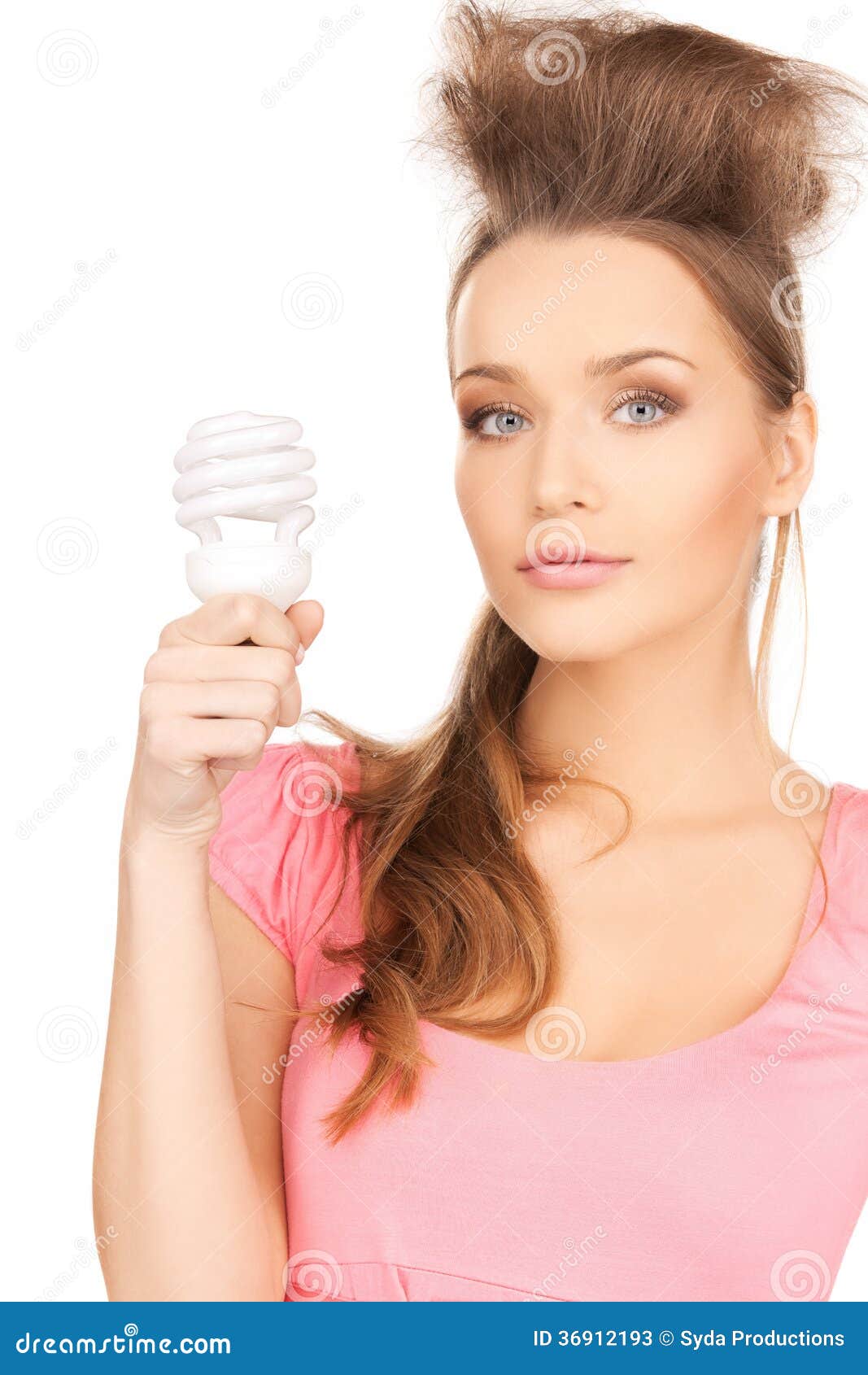 Woman with Energy Saving Bulb Stock Image - Image of adorable, healthy ...