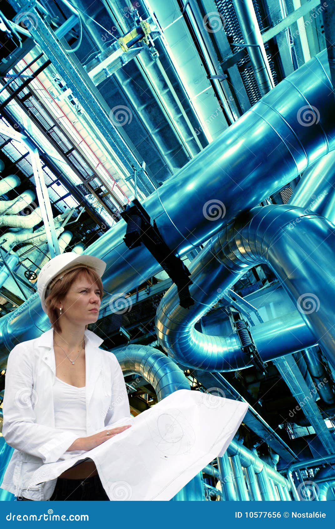 Woman Engineer Against Pipes Stock Photo - Image of production ...