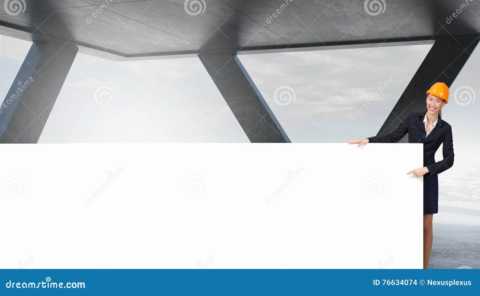 Woman Engineer with Banner . Mixed Media Stock Photo - Image of ...