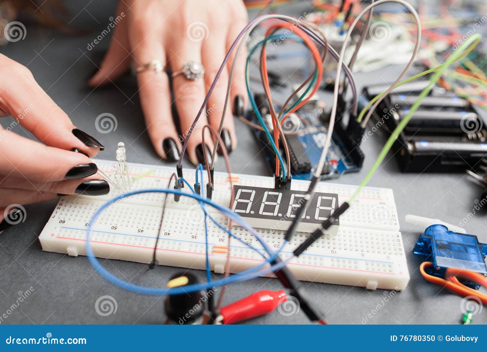 Woman Engineer Connecting Led To Breadboard Stock Photo - Image of ...