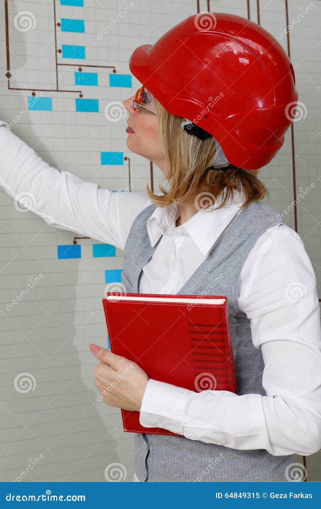 Woman Engineer Design Scheme in Power Plant Stock Image - Image of ...