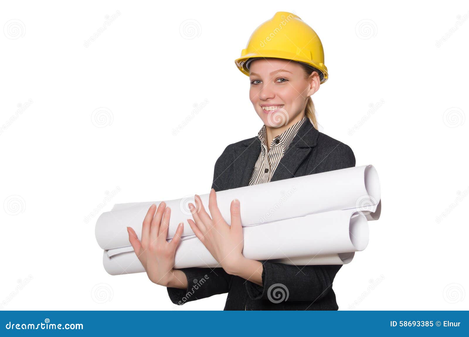 Woman Engineer with Draft Papers Stock Image - Image of blueprint ...