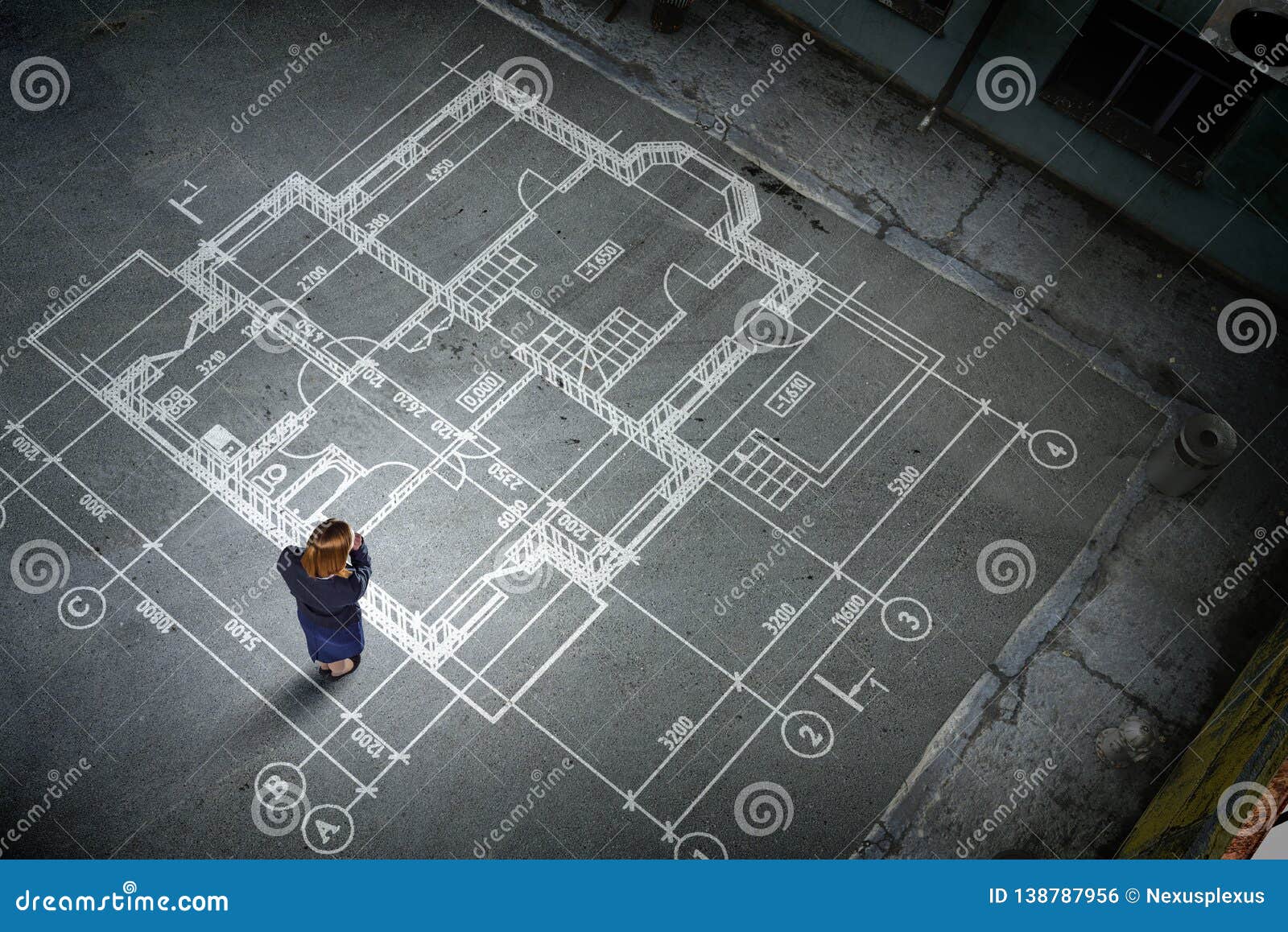 Woman Engineer Thinking Over His Plan. Mixed Media Stock Photo - Image ...