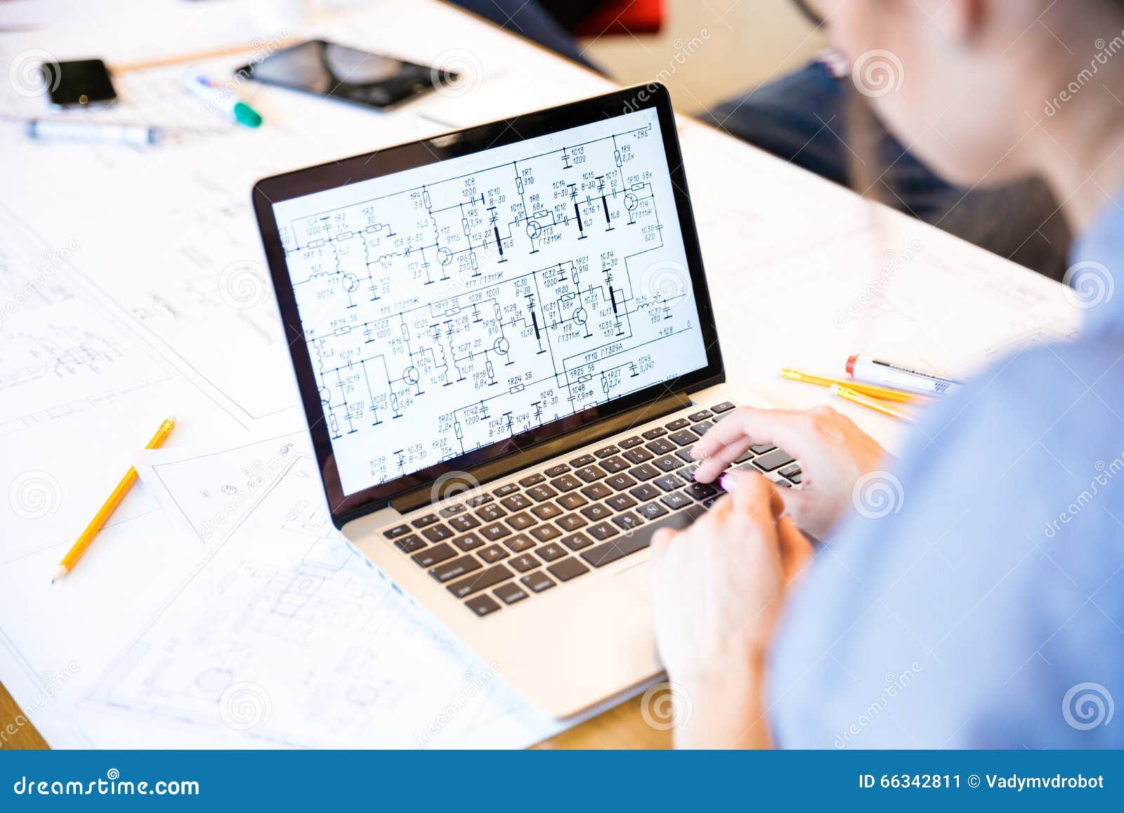 Woman Engineer Working on Laptop Stock Image - Image of draft ...