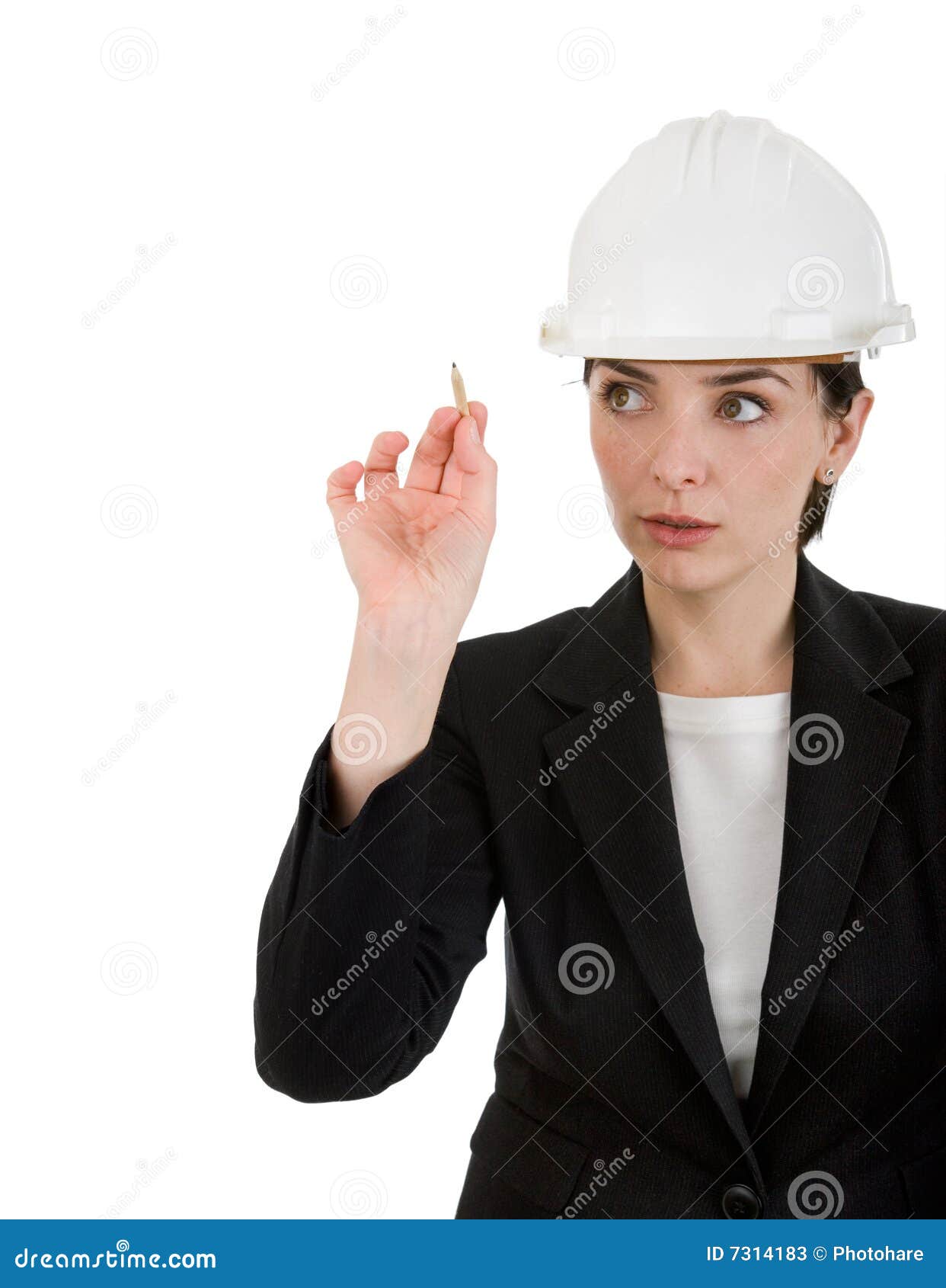 Woman Engineer Writing with a Pancil. Stock Image - Image of business ...