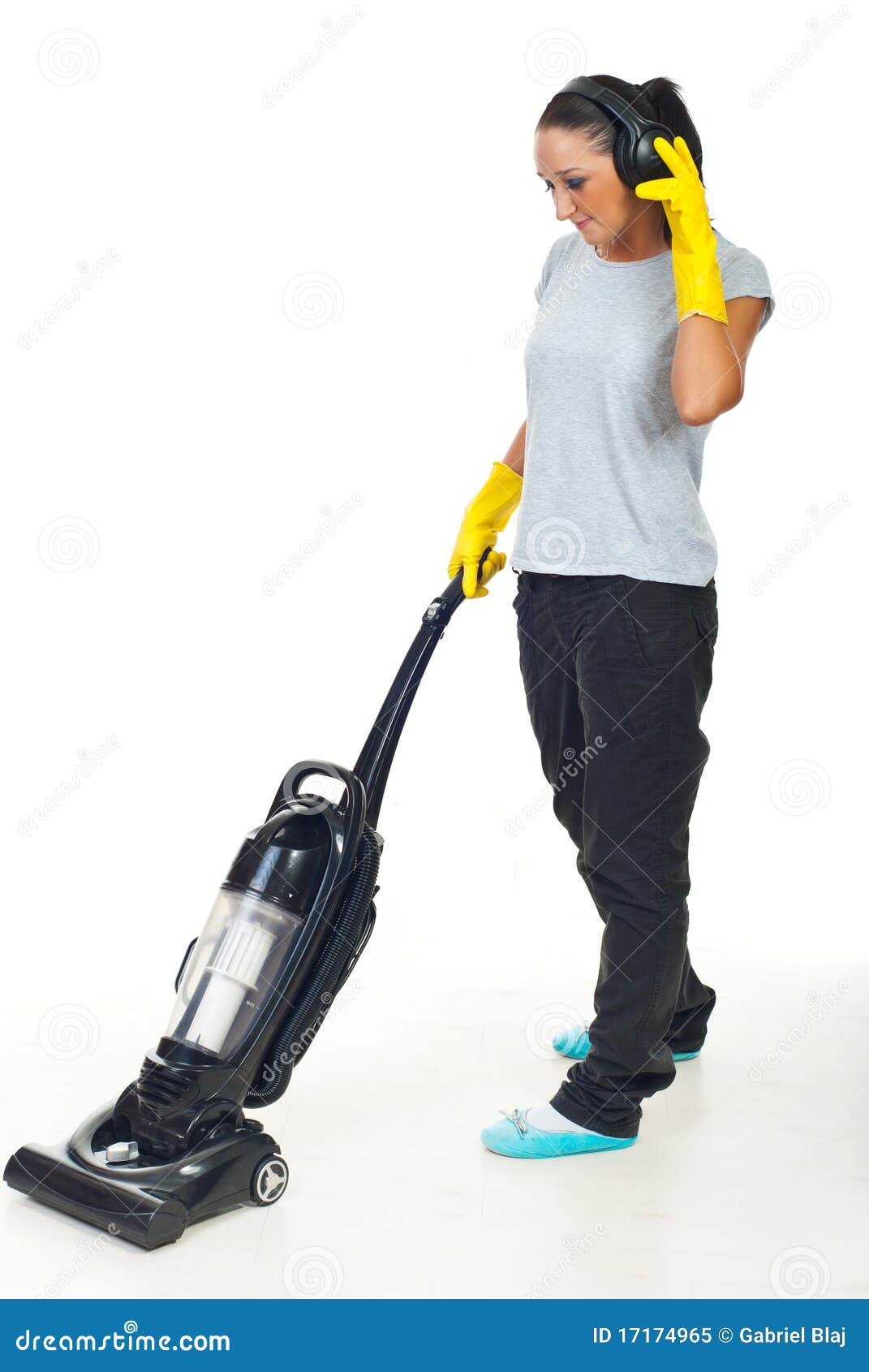 Woman Enjoy Music and Doing Housework Stock Image - Image of clean ...