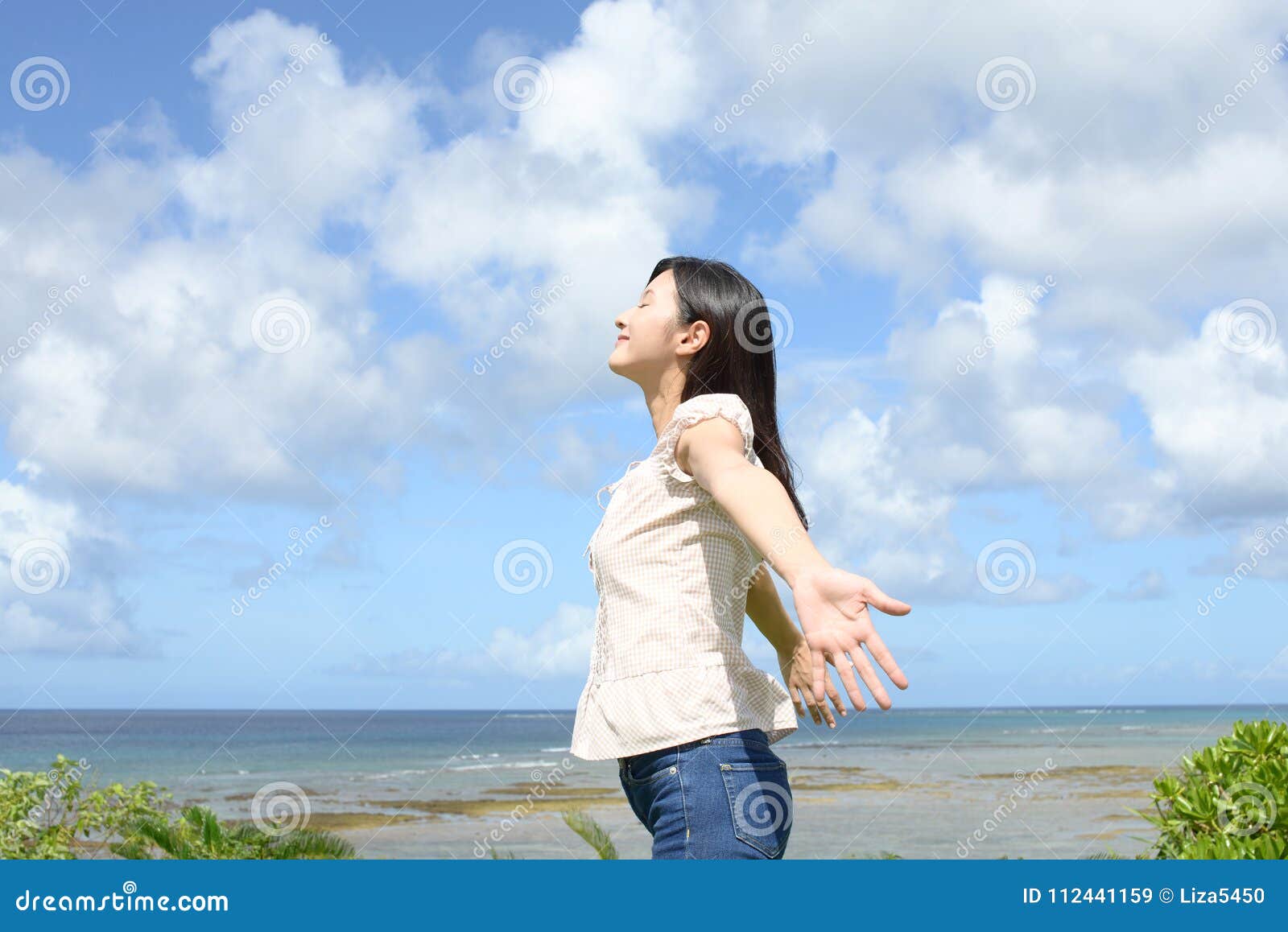 Woman enjoy the sun. stock image. Image of girl, clean - 112441159