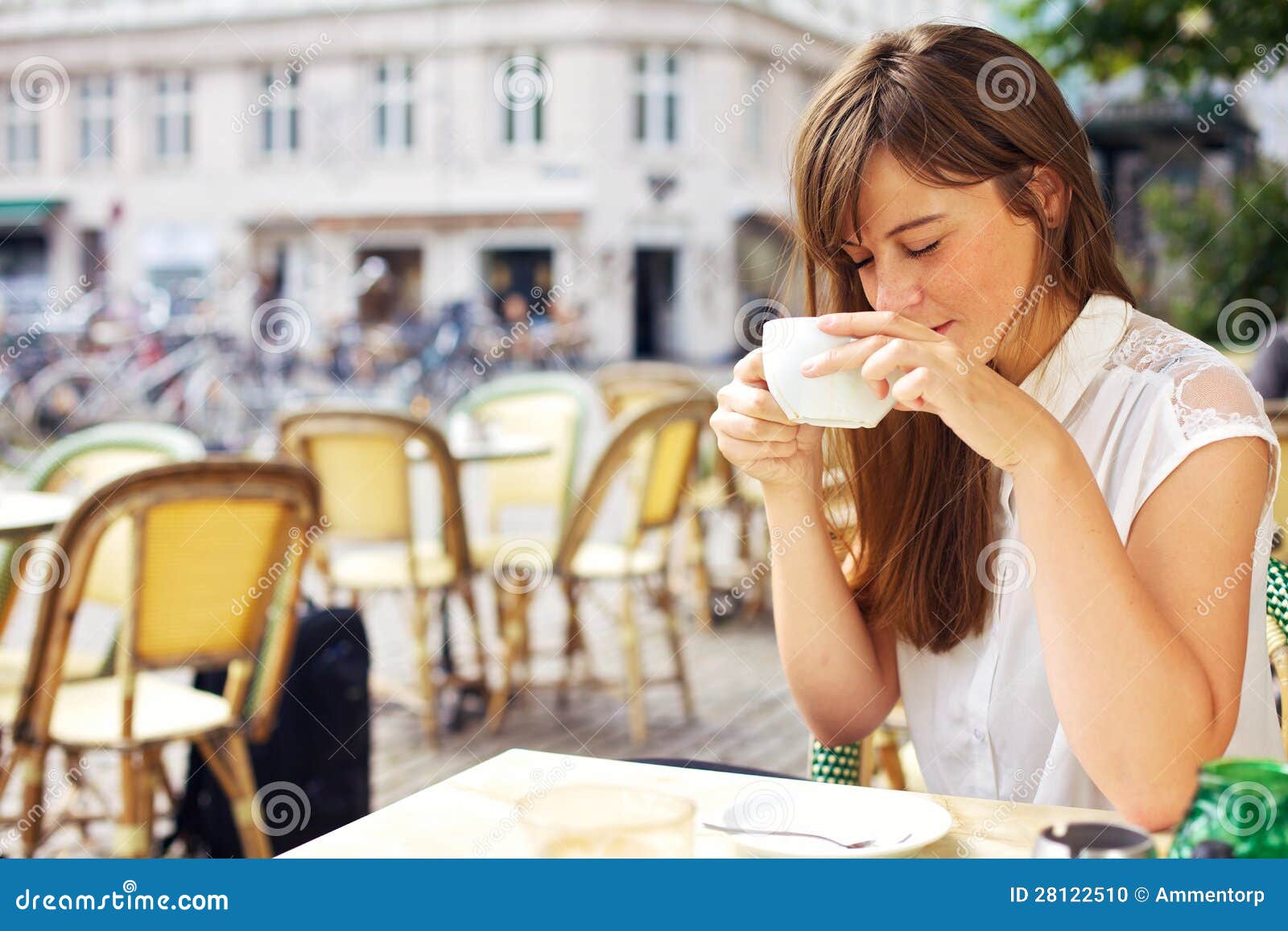 Woman Enjoying the Aroma of Her Coffee Stock Photo - Image of lifestyle ...