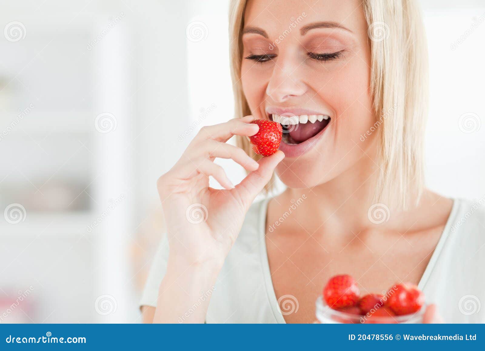 Woman Enjoying Eating Strawberries Stock Photo - Image of healthful ...