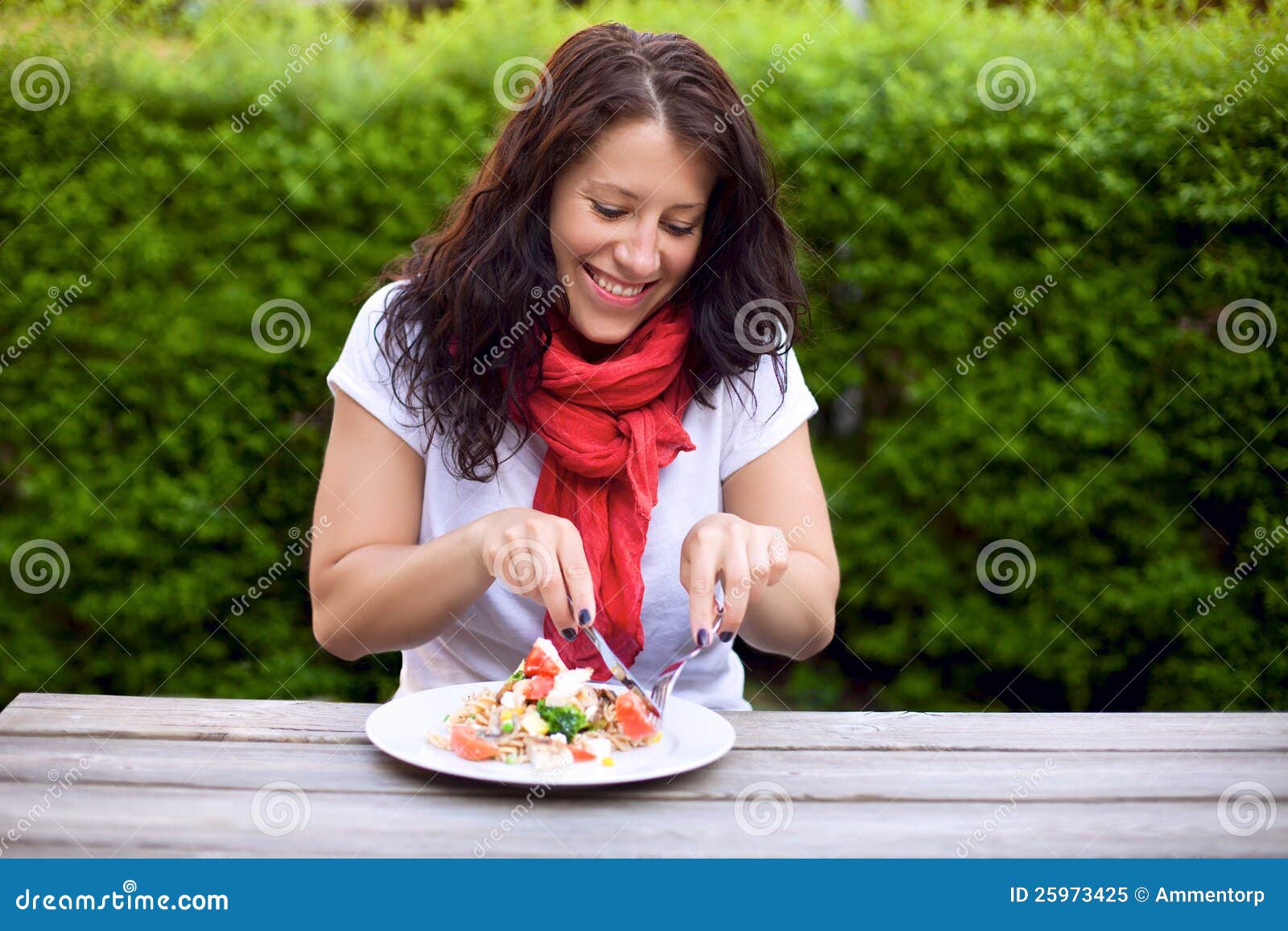 Woman Enjoying Her Lunch Alone Stock Image - Image of natural, cheerful ...