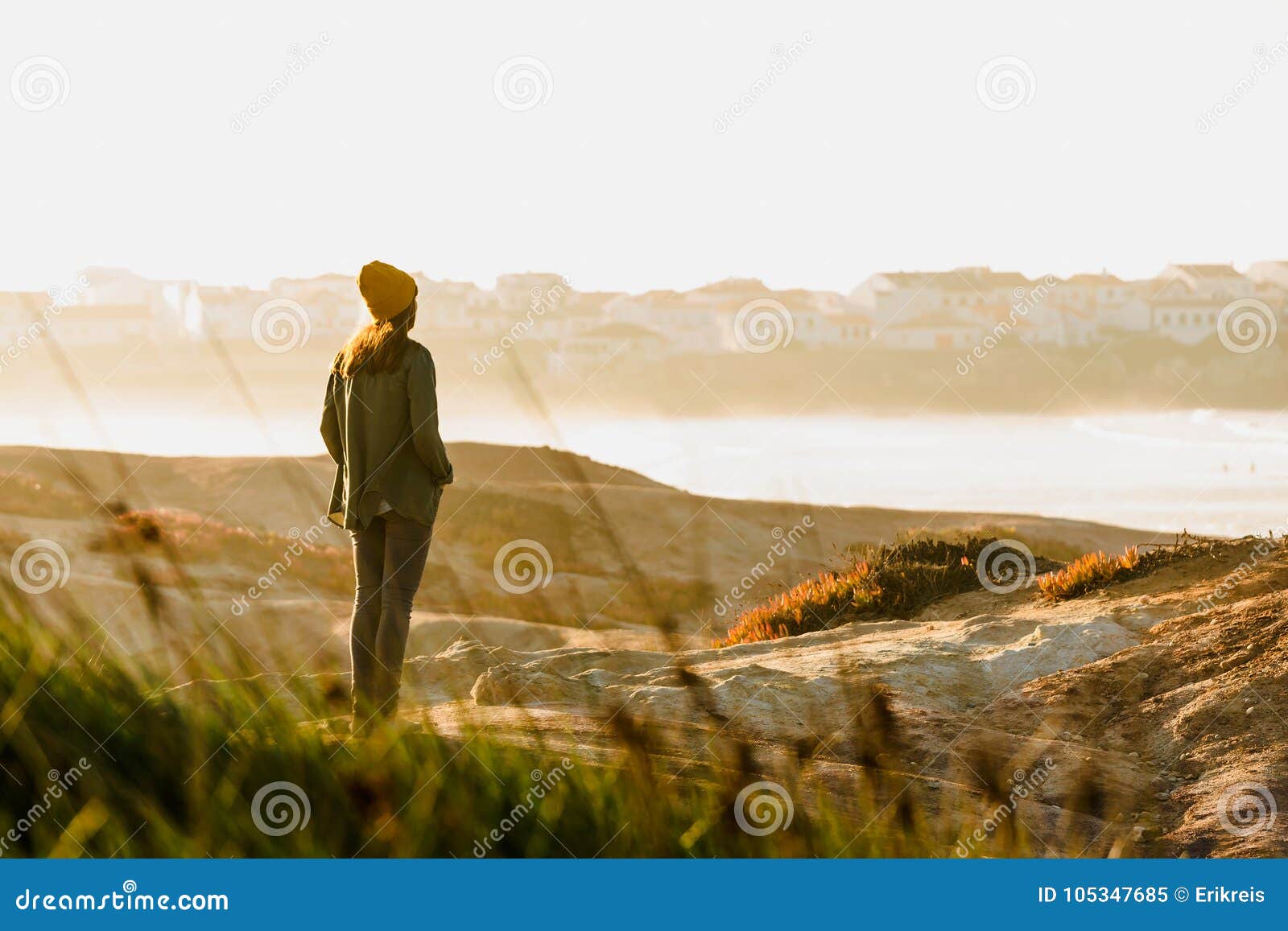 Woman enjoying the view stock image. Image of back, cliff - 105347685