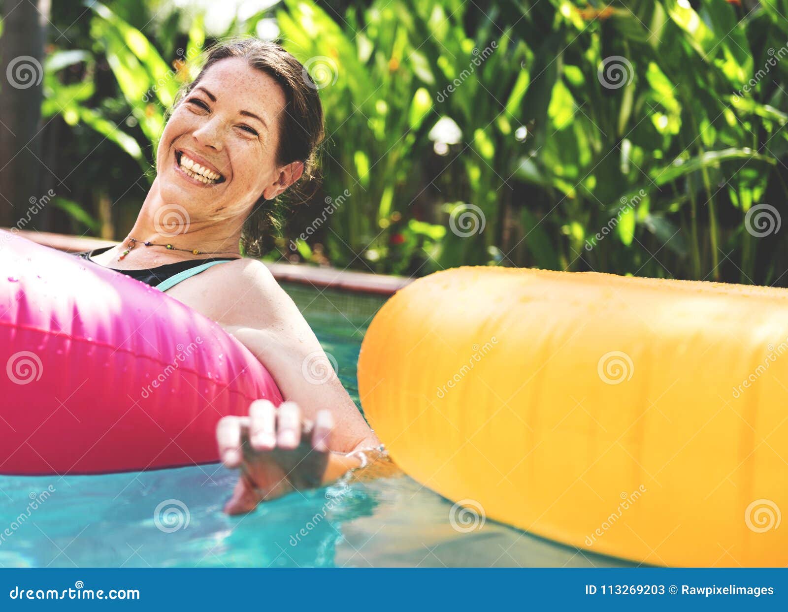 Woman Enjoying The Water In A Swimming Pool Stock Image Image Of