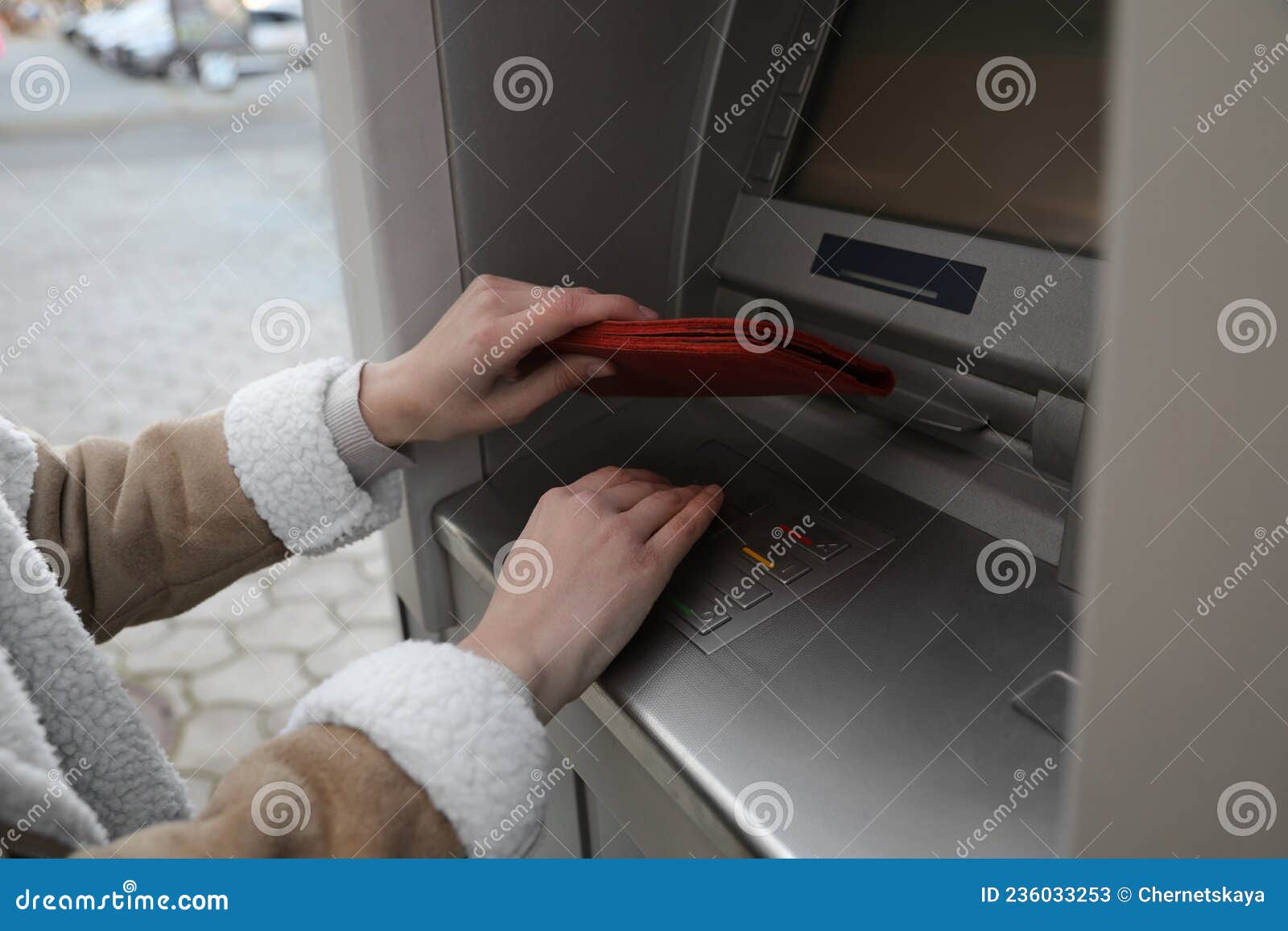 Woman Entering Cash Machine Pin Code, Closeup Stock Image - Image of ...