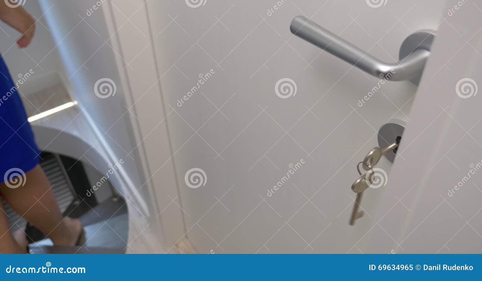 Woman Entering by the Door and Going Downstairs Stock Video - Video of ...