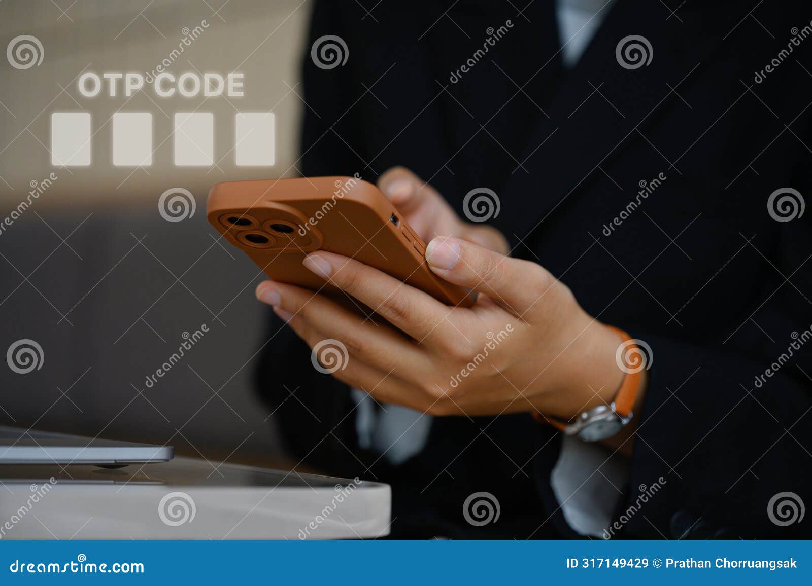 Woman Entering Verification Code on Her Mobile Phone for Login. User ...