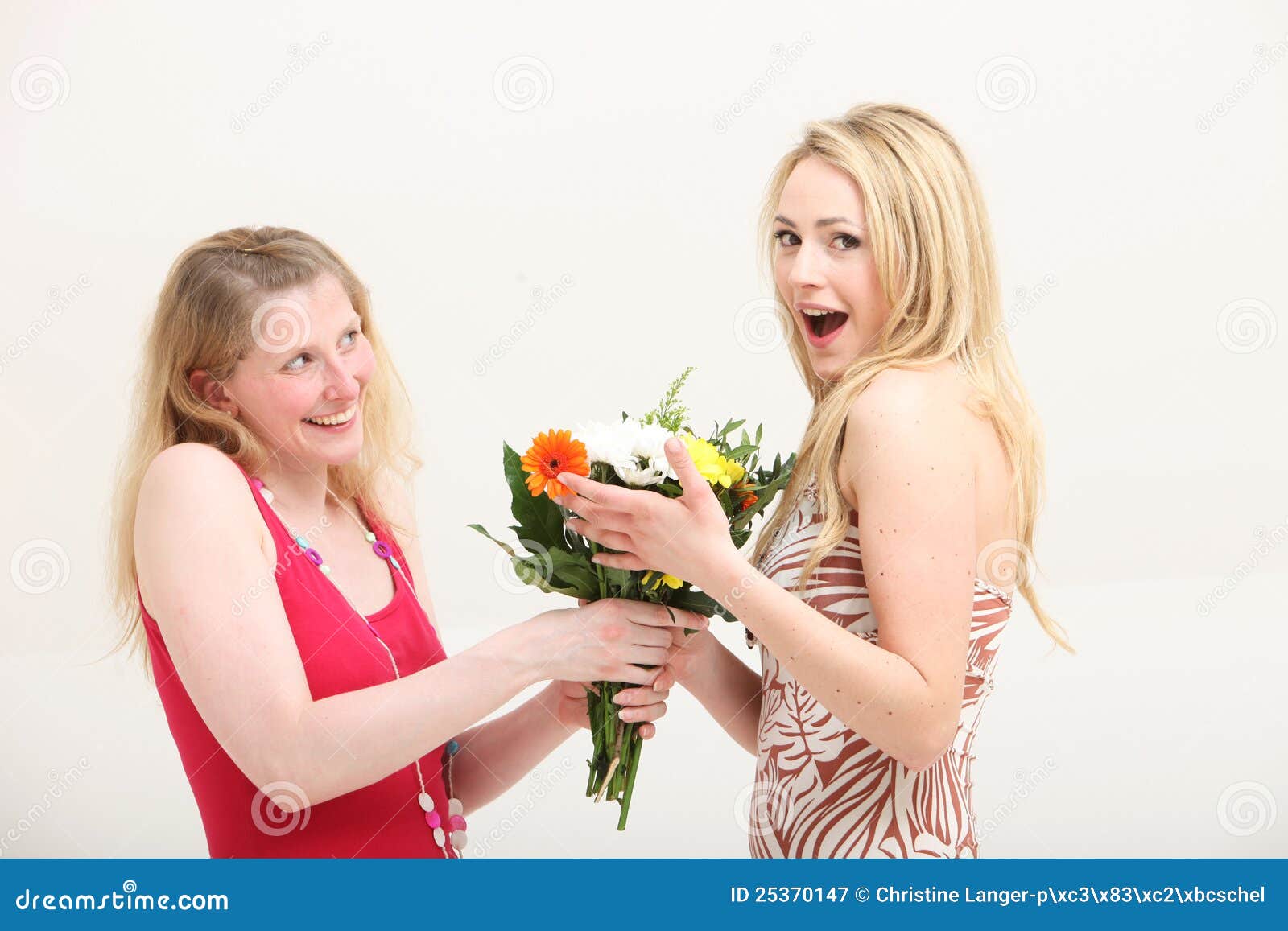 Woman Exclaiming Over a Gift of Flowers Stock Image - Image of posy ...