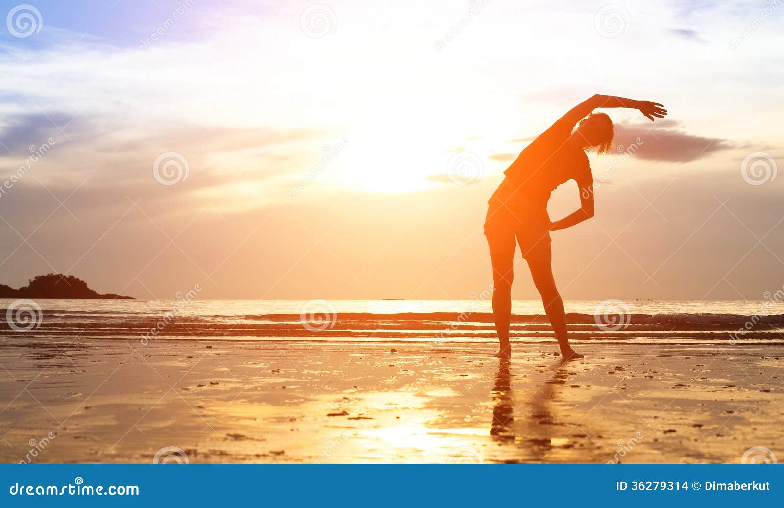 Woman Exercise on the Beach at Sunset. Stock Photo - Image of ...