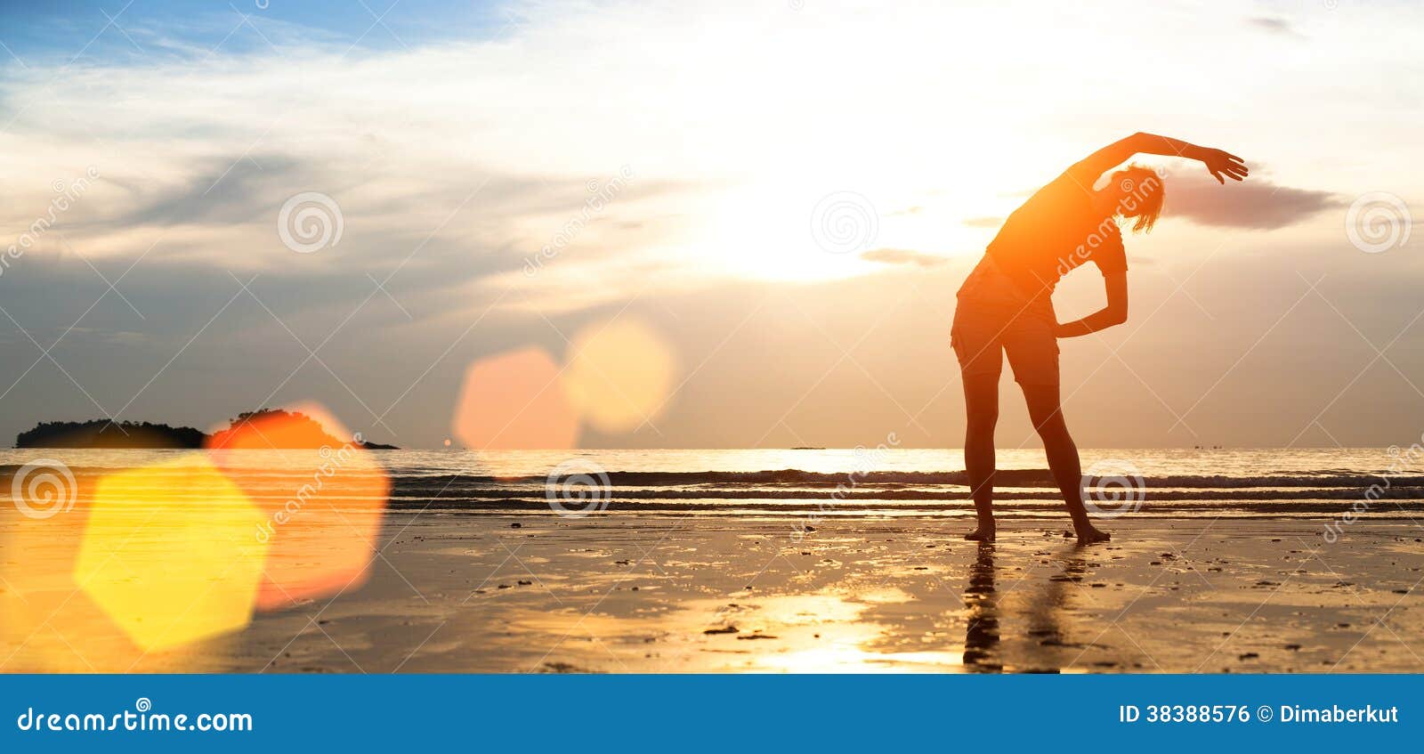 Woman Exercise on the Beach at Sunset. Sport. Stock Photo - Image of ...