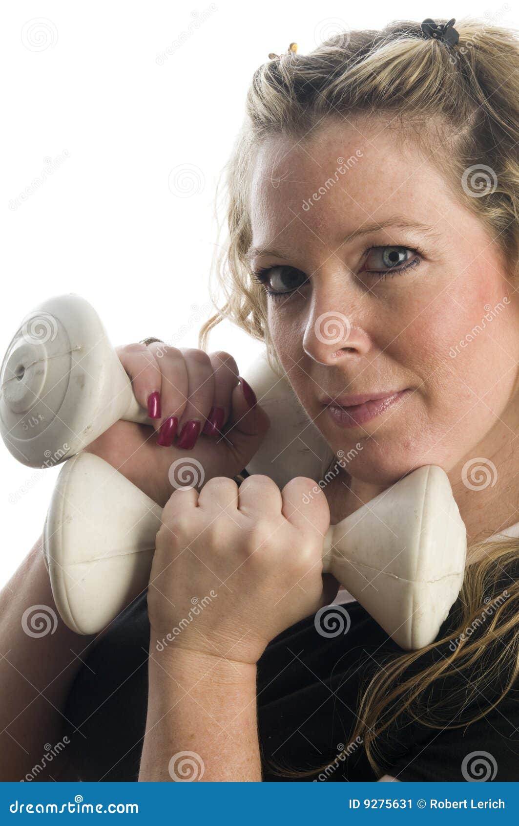Woman Exercise with Dumbells Stock Image - Image of curl, aged: 9275631