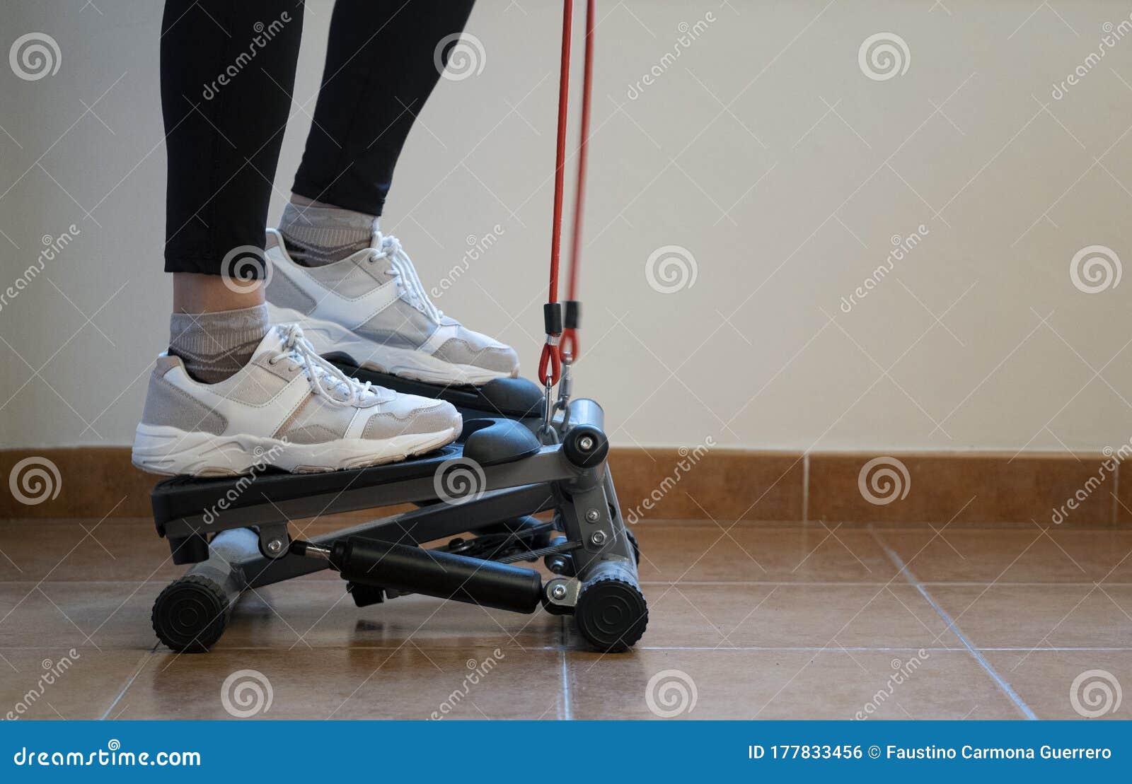 Woman Exercising at Home with a Hydraulic Step Stock Photo - Image of ...
