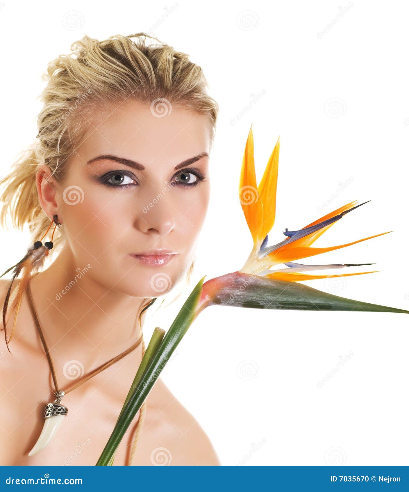 Woman with exotic flower stock photo. Image of floral - 7035670