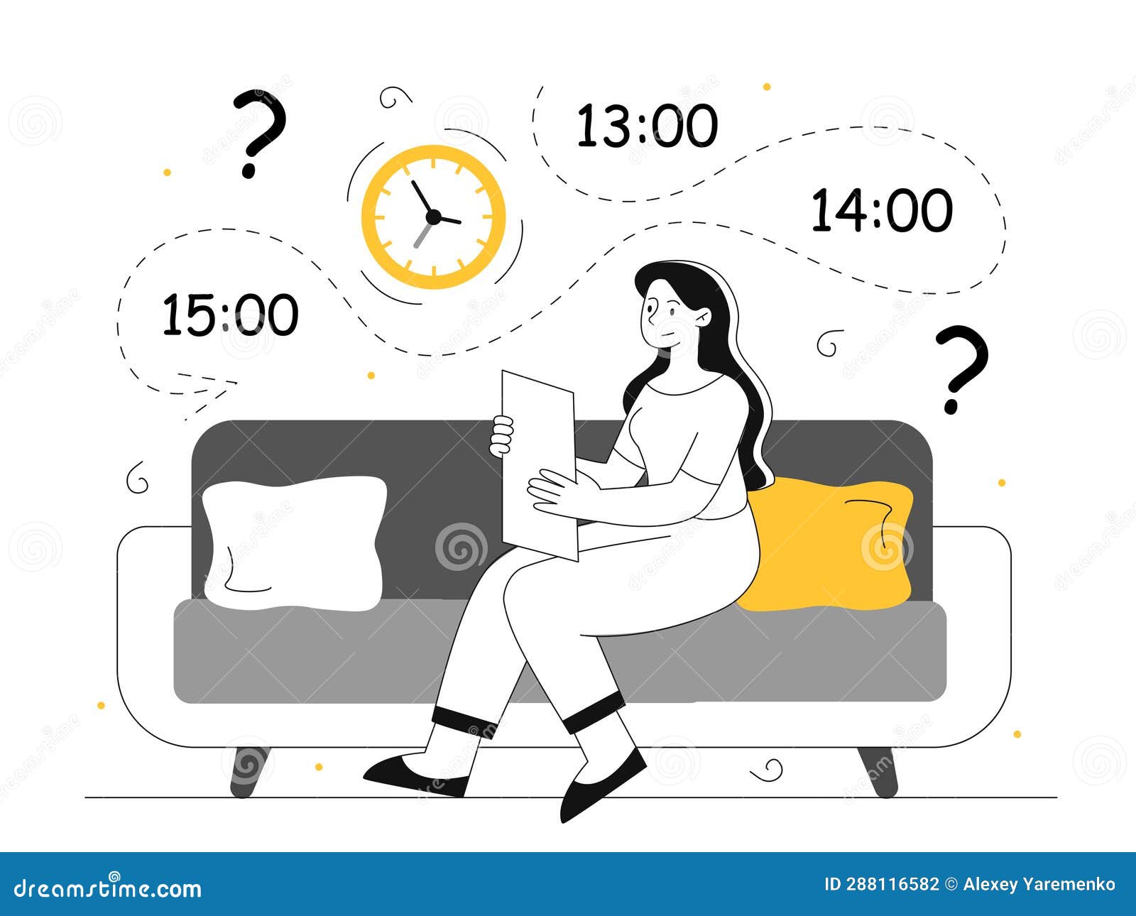 Woman with Expectation Vector Line Concept Stock Illustration ...