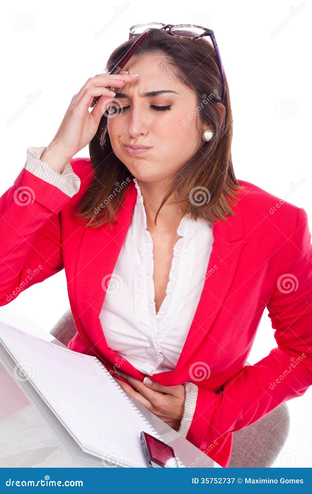 Woman Expression of Pain and Discomfort at Work Stock Image - Image of ...