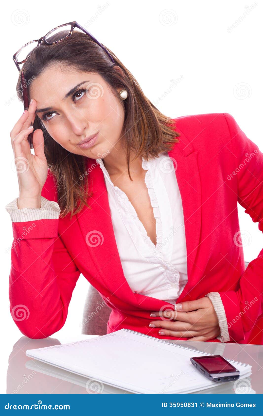 Woman with Expression of Pain and Discomfort at Work Stock Image ...