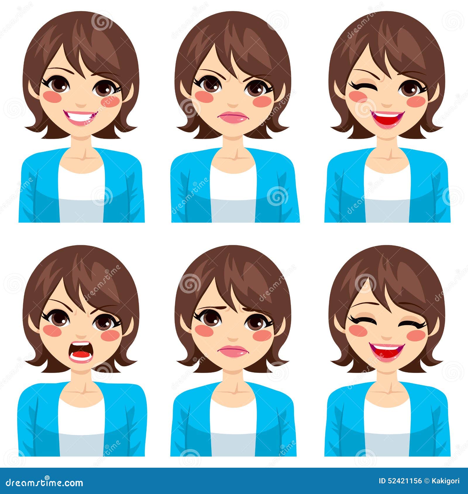 Woman Expressions Set stock vector. Illustration of attractive - 52421156