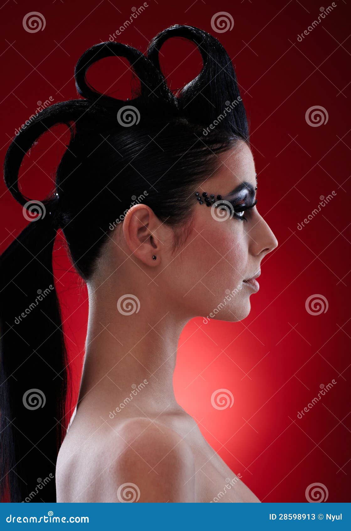 Woman with Extravagant Makeup and Hairstyle Stock Image - Image of side ...