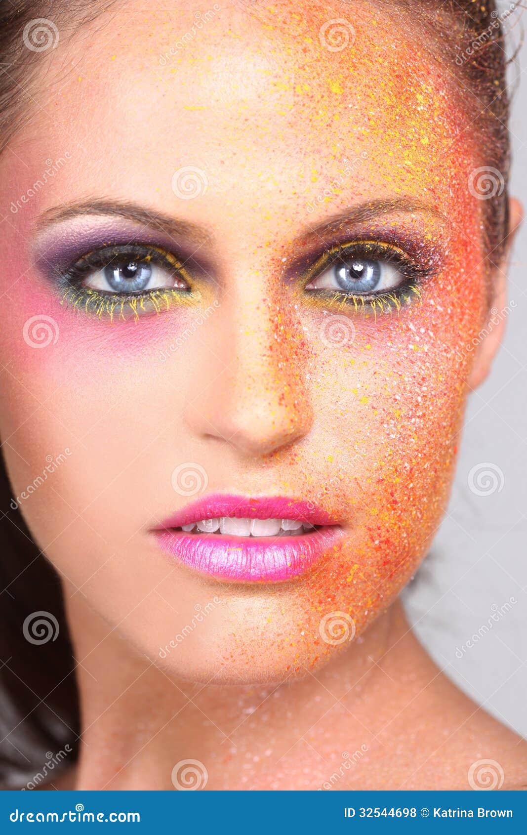 Woman with Extreme Spattered Make Up on the Face Stock Photo - Image of ...