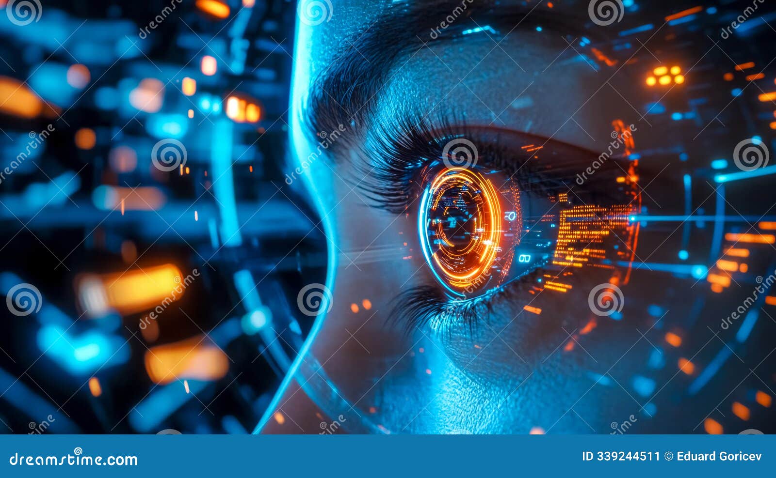 Woman Eye Analyzing Data with Artificial Intelligence System Stock ...