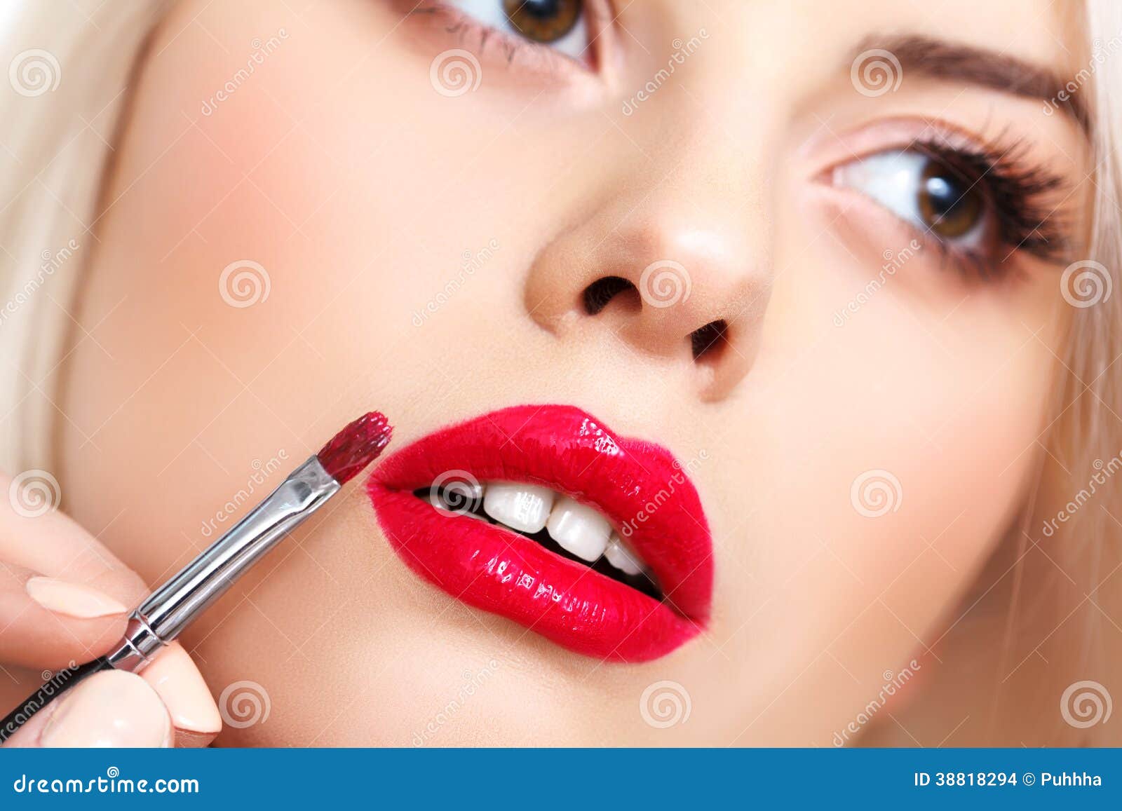 Woman Eye with Beautiful Makeup. Red Lips Stock Photo - Image of colour ...