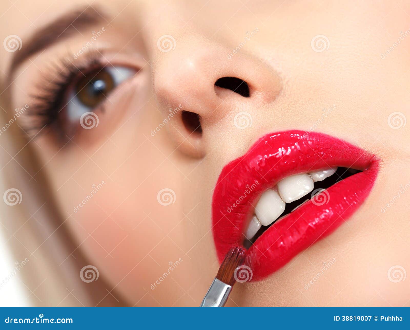 Woman Eye with Beautiful Makeup. Red Lips Stock Image - Image of girl ...