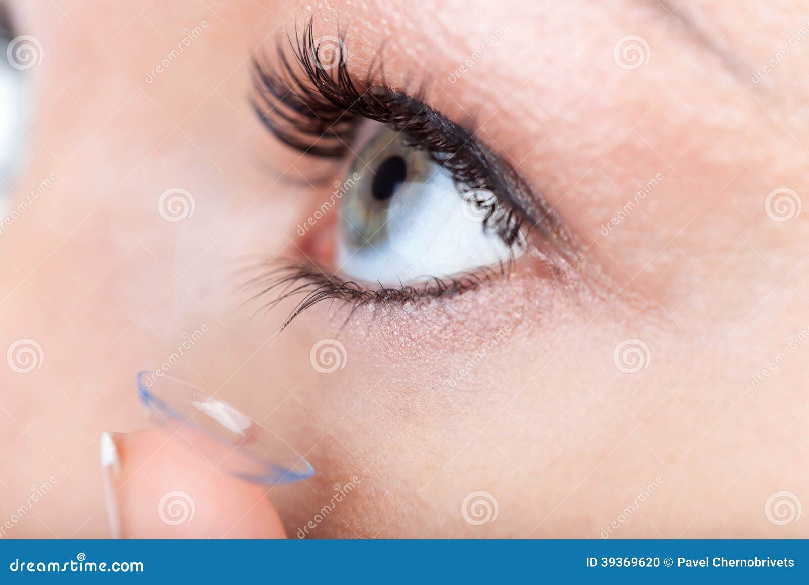 Woman Eye with Contact Lens Applying Stock Photo - Image of look, brown ...