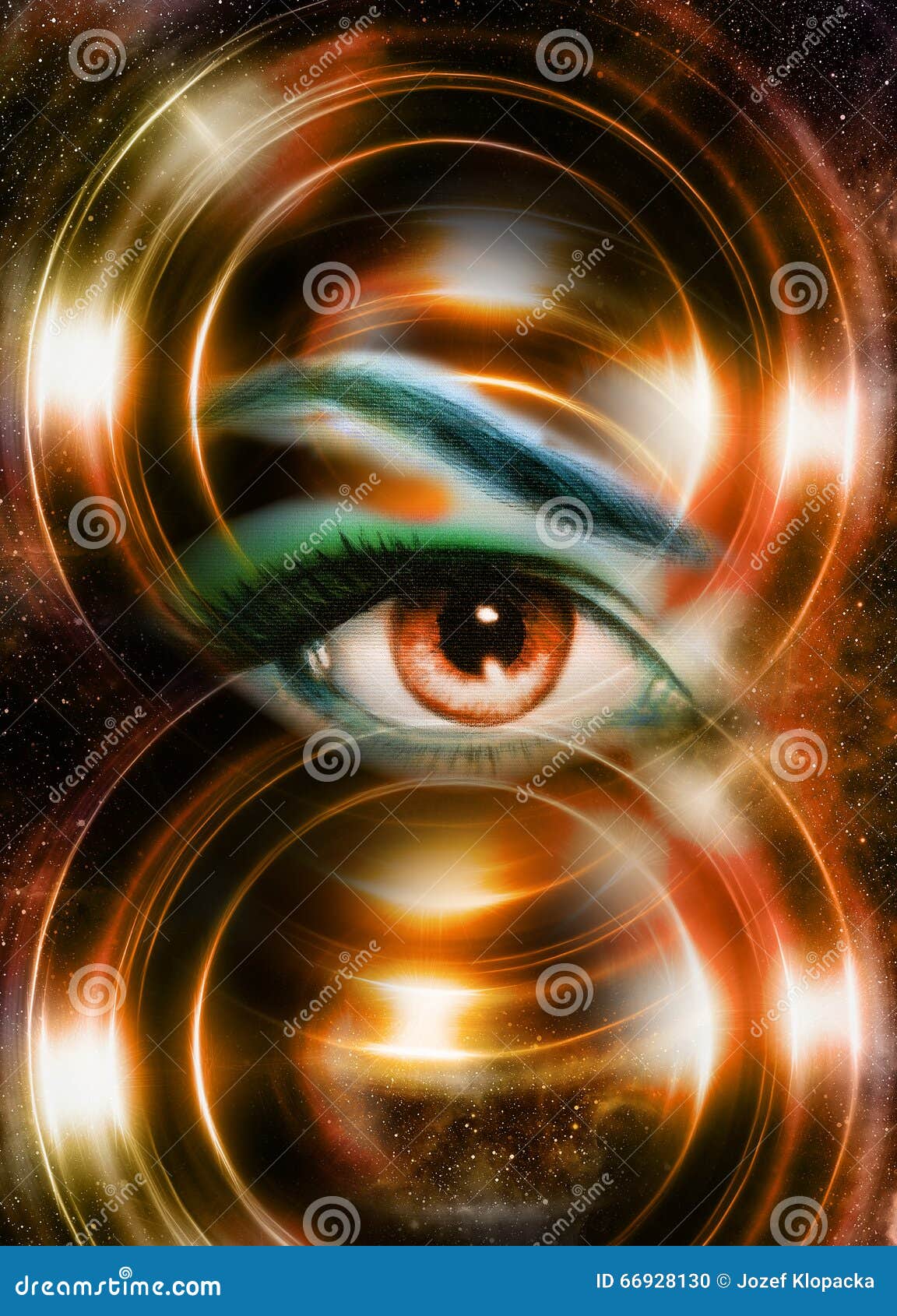 Woman Eye and Cosmic Space, with Light Circle. Stock Illustration ...