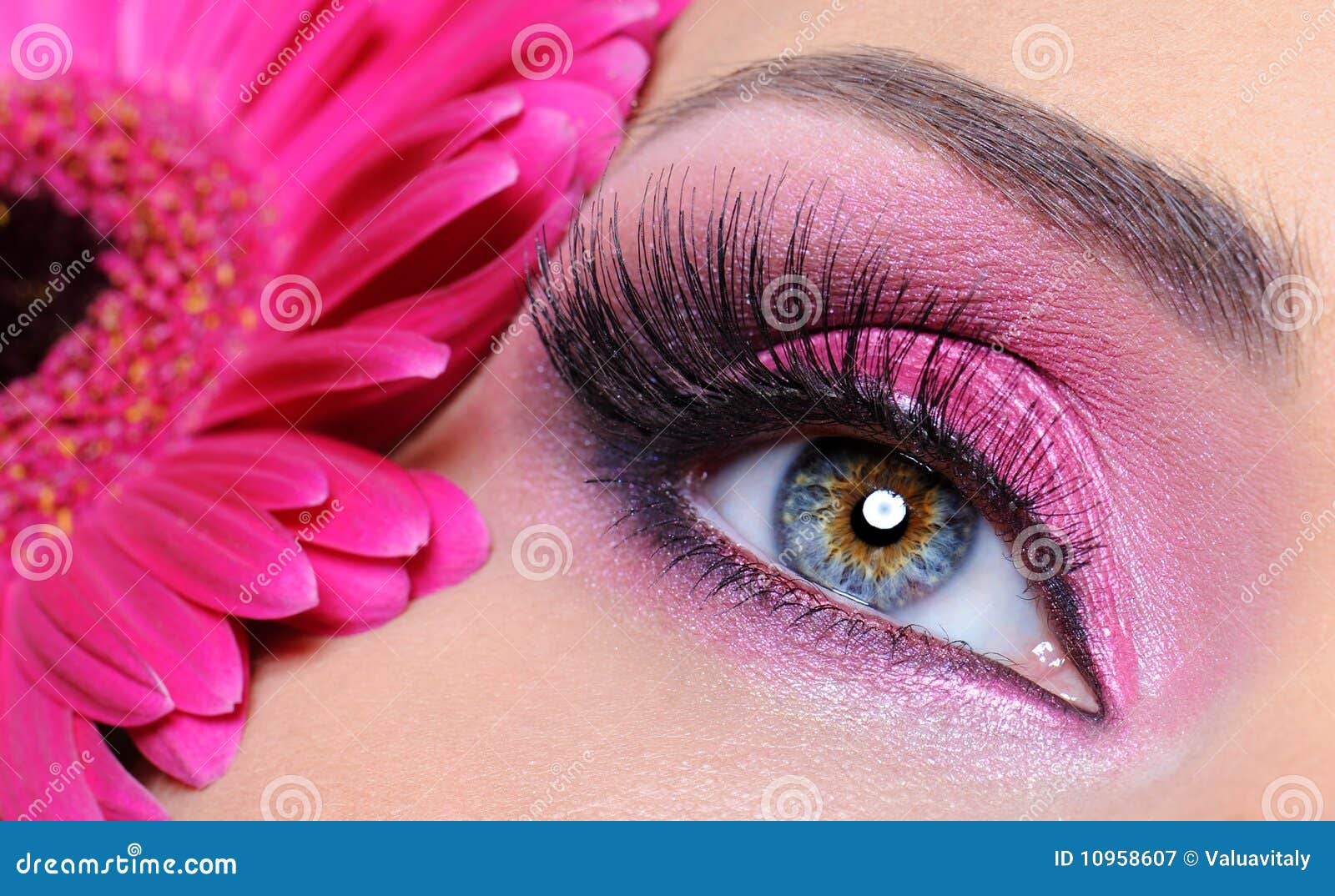 Woman Eye with Pink Make-up and Flower Stock Image - Image of flower ...